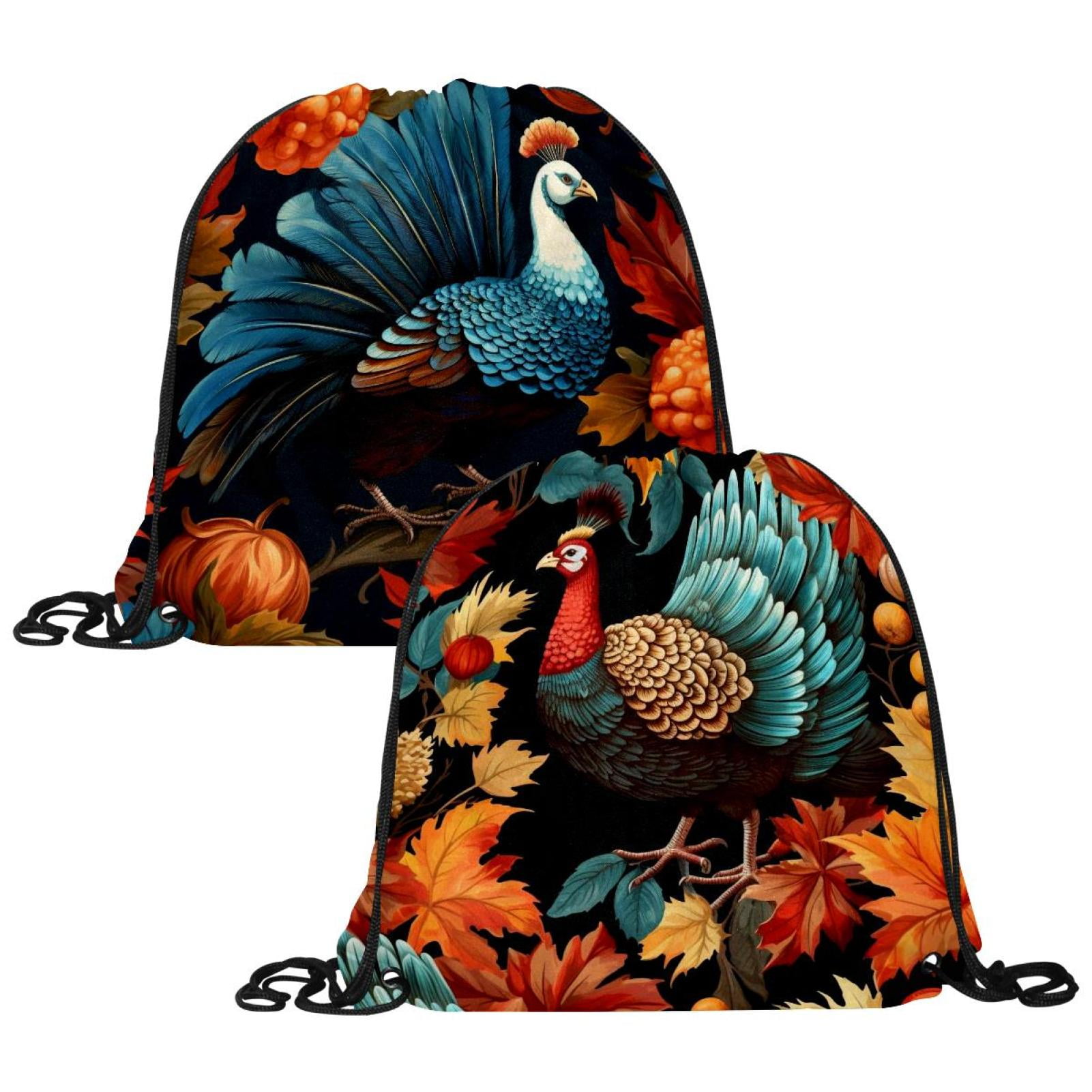 2 Pcs Thanksgiving Turkey Leaves Drawstring Backpack String Bag Sports ...