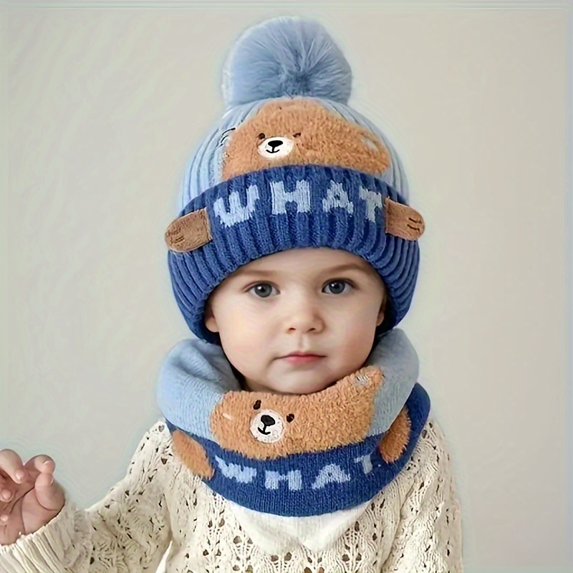 2 Pcs Thick, Warm, And Soft Knit Children's Hat And Scarf Set ...