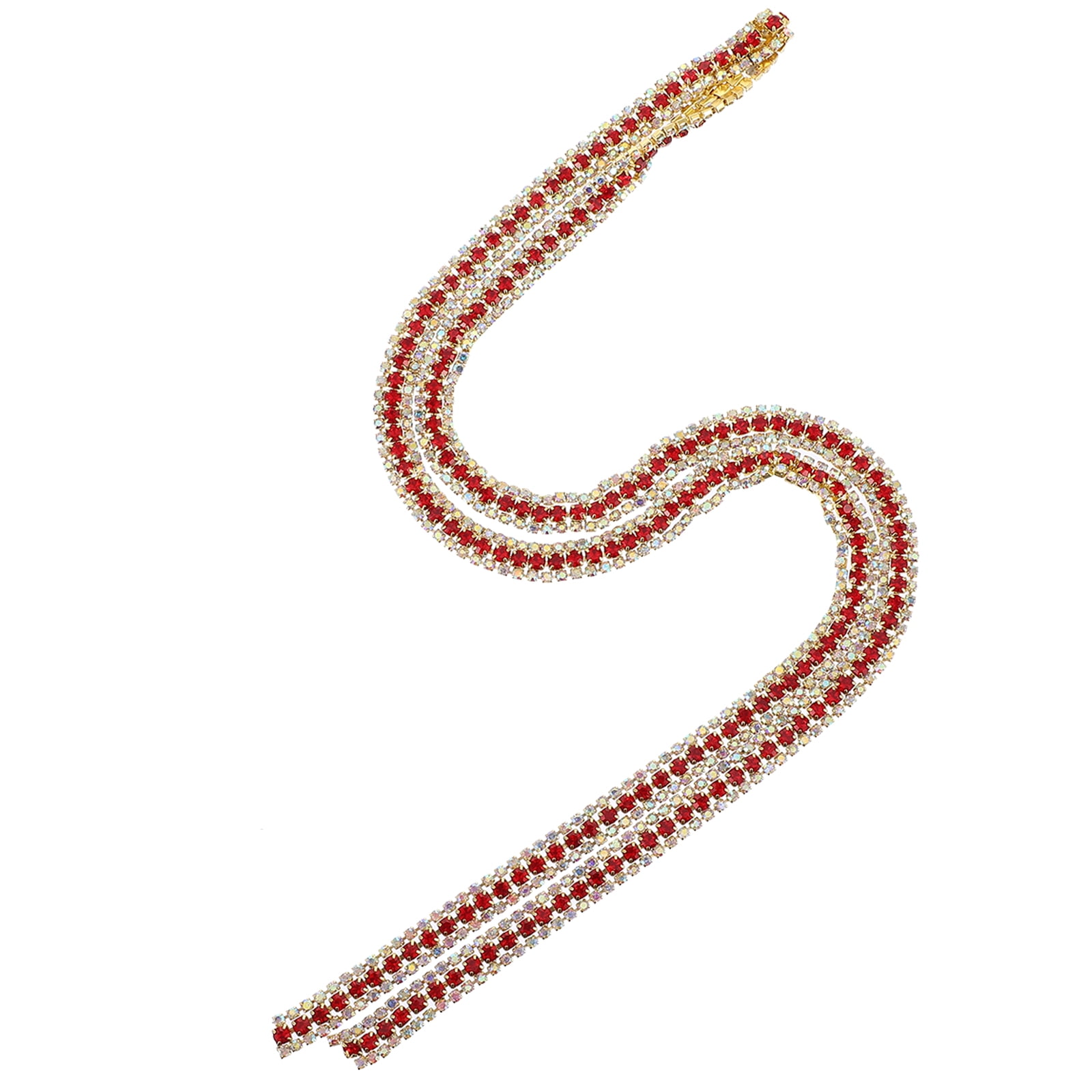 2 Pcs Three Row Claw Chain Ribbons for Crafts Clothes Rhinestones Red ...