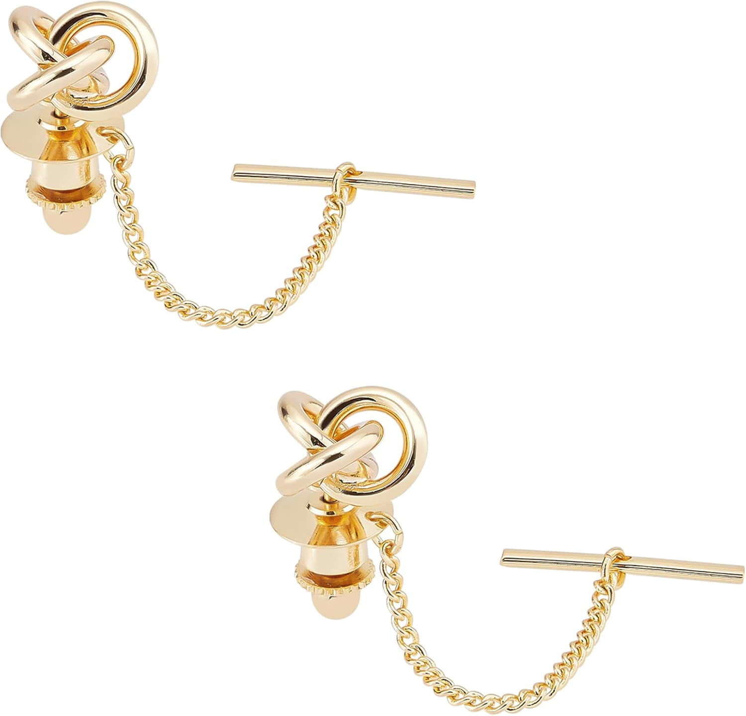 2 Pcs Tie Tack Clutch with Chain Brass Mens Tie Tack Clutch Knot Shape ...