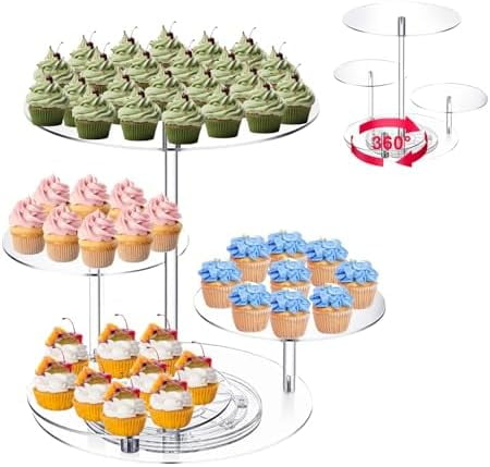 2 Pcs Tiered Cupcake Display Stand with Tiered Tray 4 Tier Round Clear ...