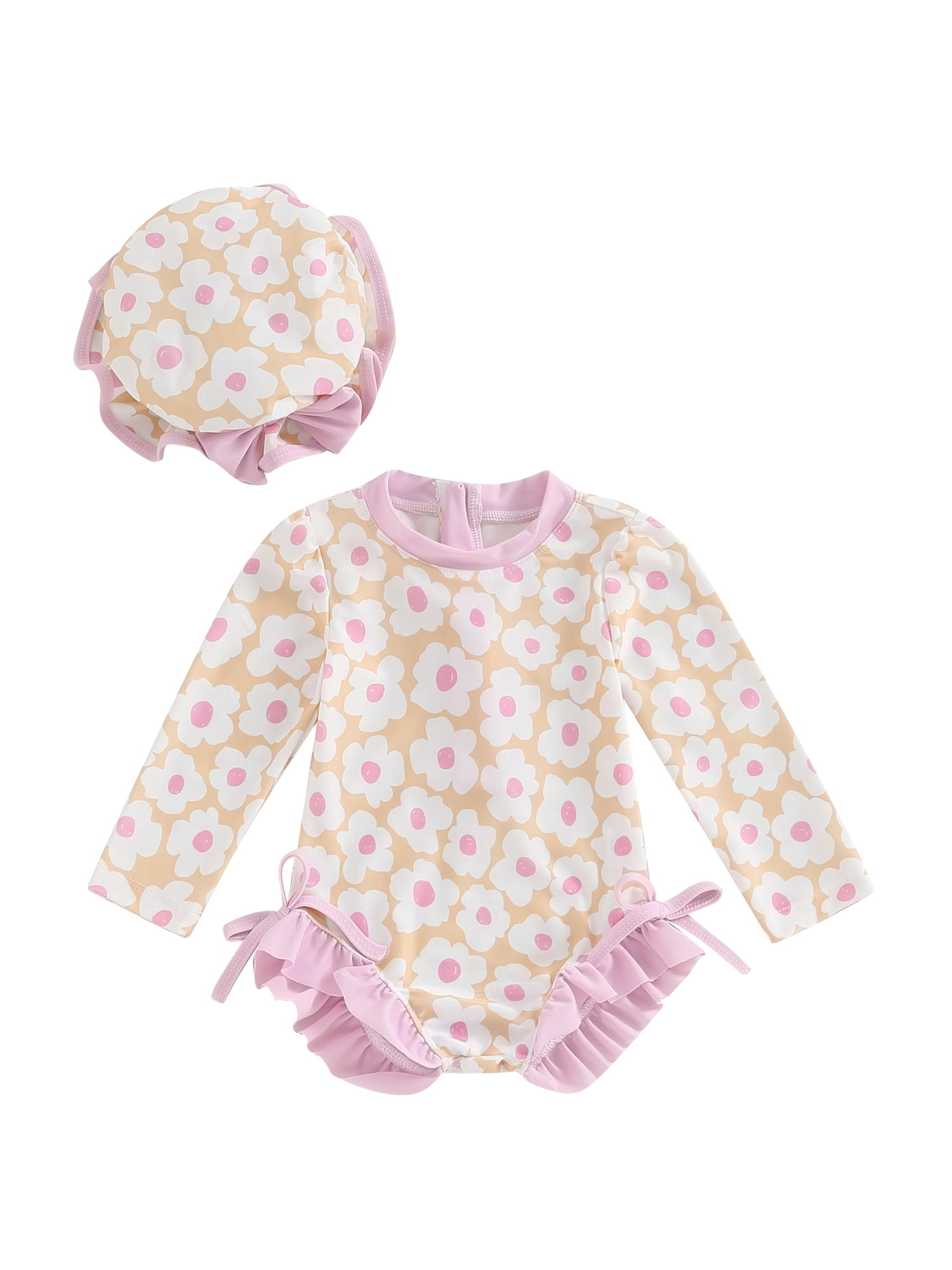 2 Pcs Toddler Baby Girl Rash Guard Swimsuit Long Sleeve Ruffle Floral ...