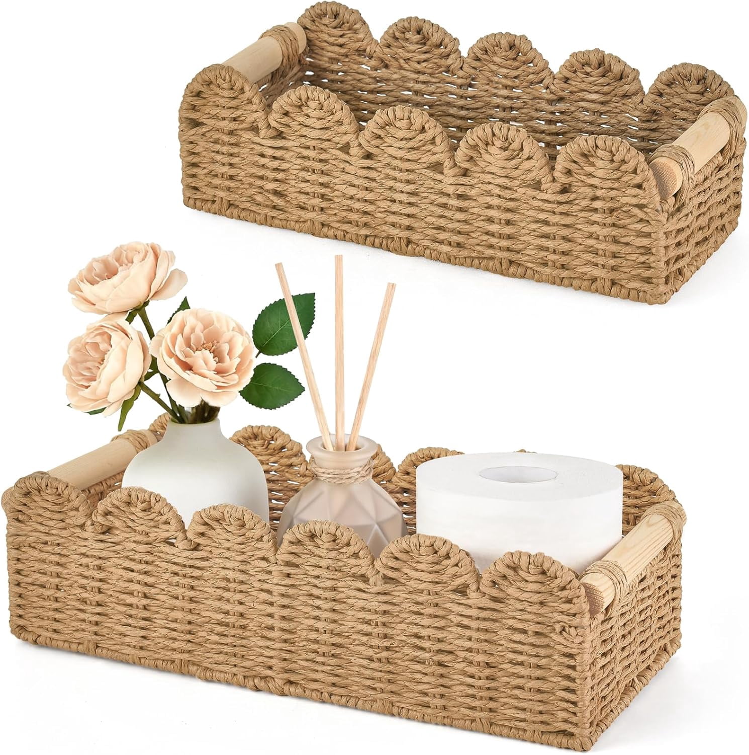 2 Pcs Toilet Paper Storage Basket for Bathroom Woven Paper Rope ...