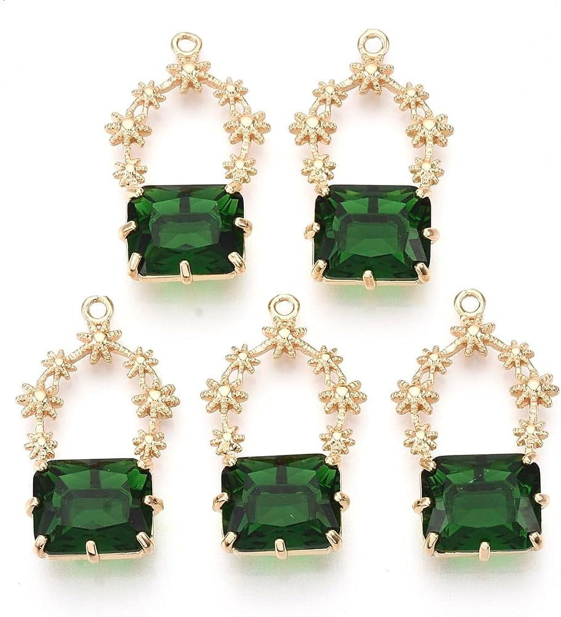 2 Pcs Tone Brass Pendants with Faceted Glass Jewelry Making Charms for ...