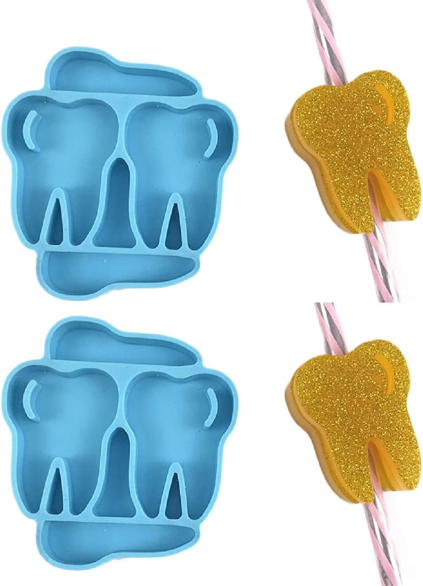 2 Pcs Tooth Shaped Silicone Straw Topper Resin Molds, Straw Topper ...