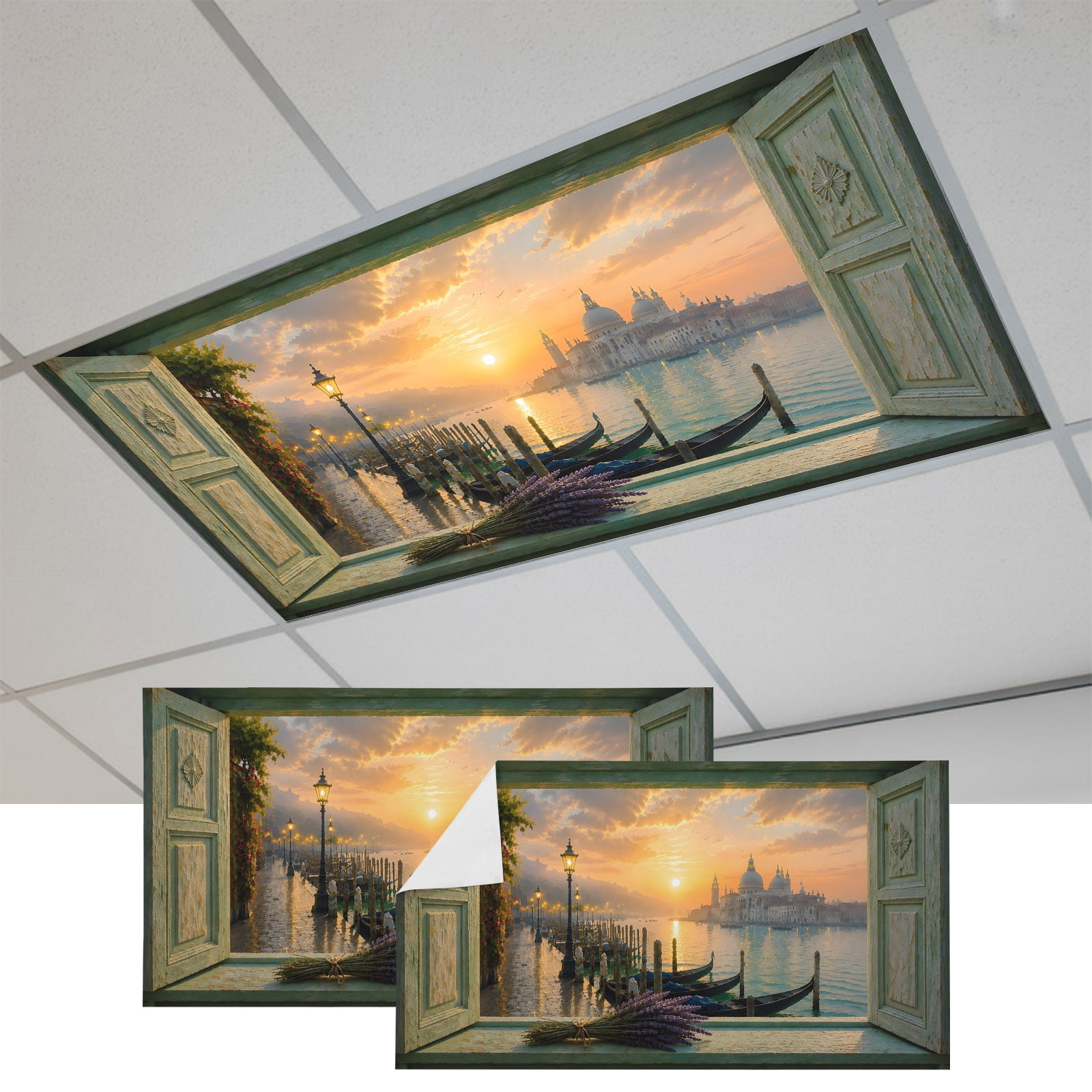 2 Pcs Travel Cityscape Fluorescent Light Covers Open Window Sunset ...