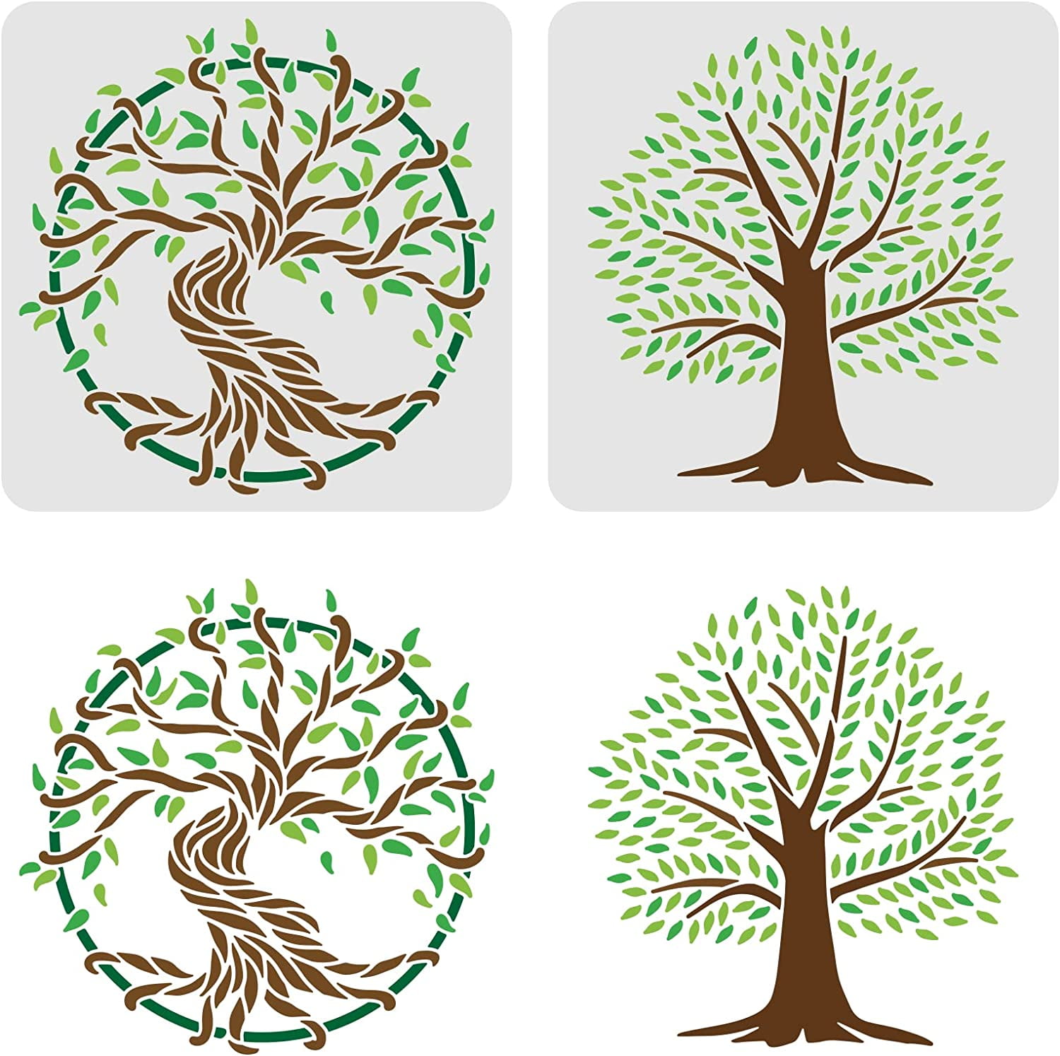 2 Pcs Tree of Life Stencils Template 11.8x11.8inch Plastic Tree Drawing ...