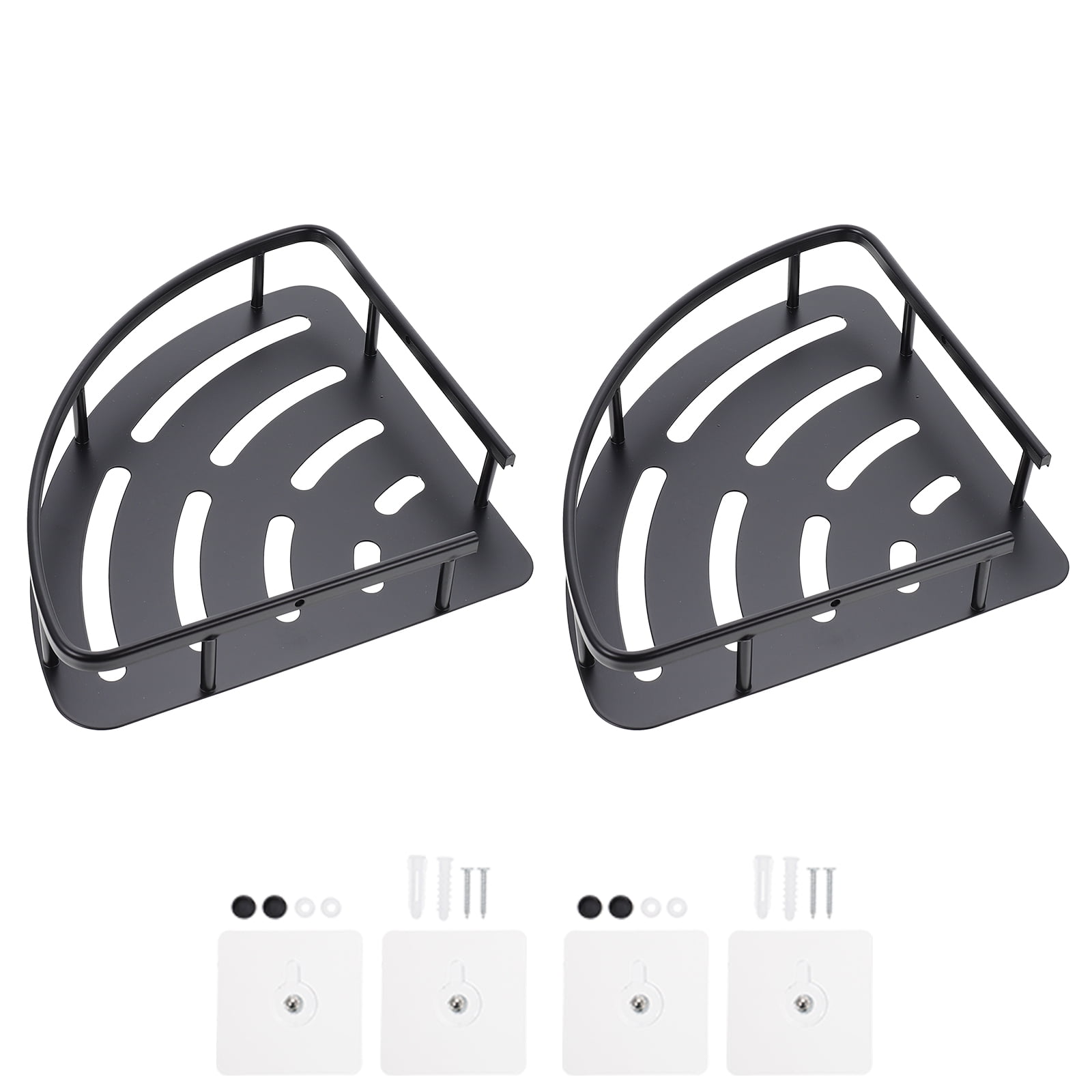 2 Pcs Triangle Shelf Large Corner Black Bathroom Stand Chrome Storage ...