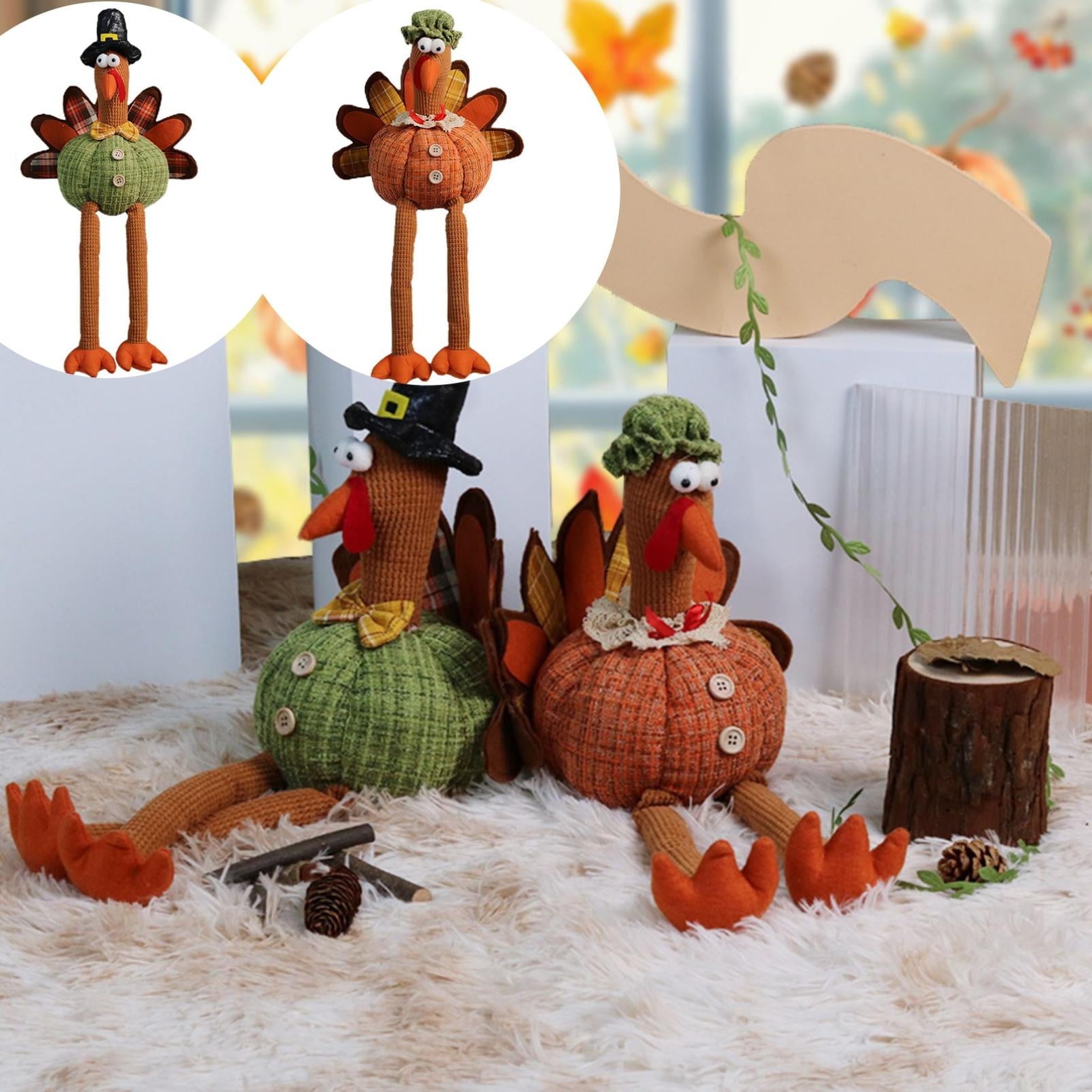 2 Pcs Turkey Doll Decorations with Dangle Legs Stuffed Turkey Doll ...