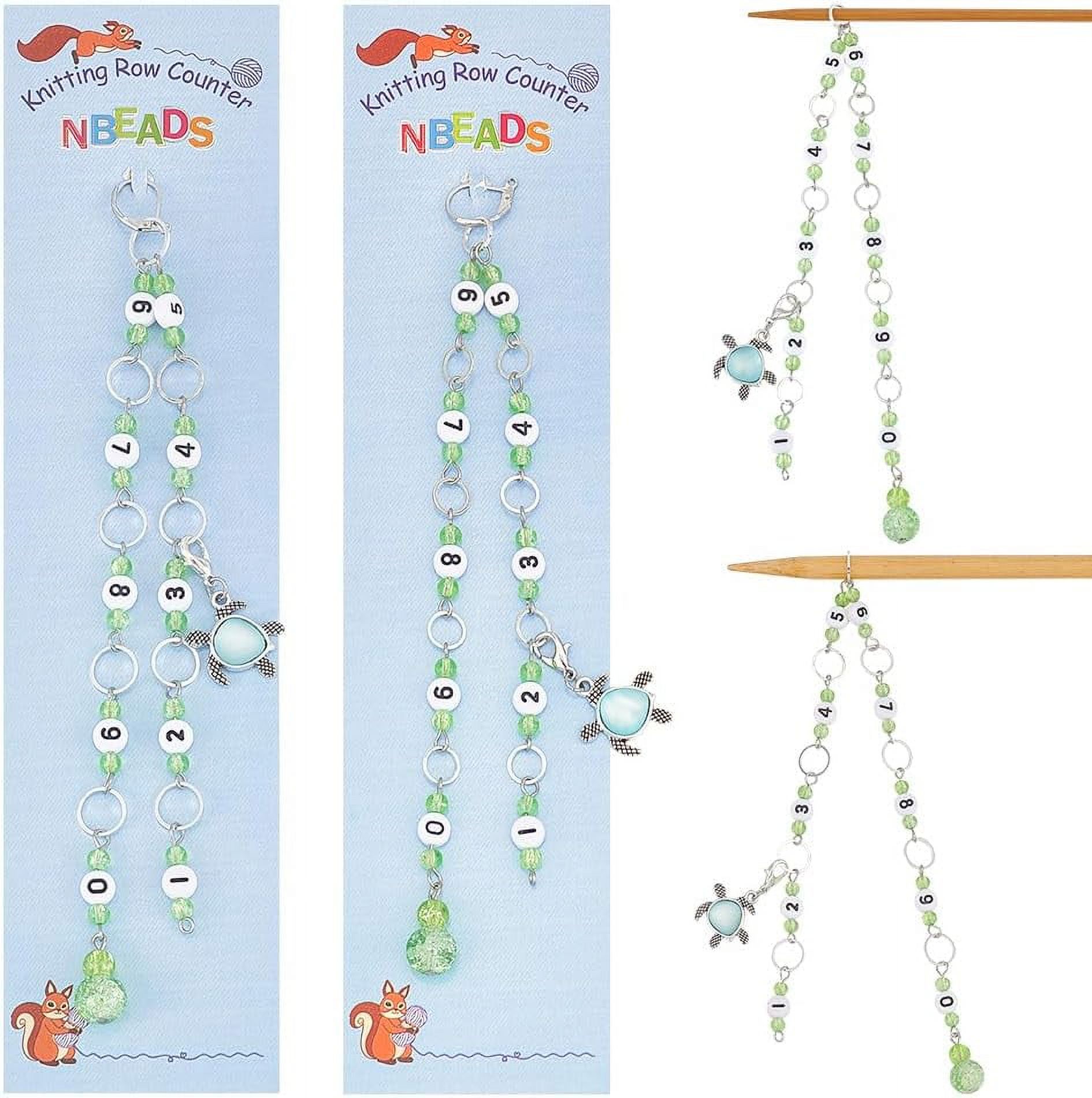 2 Pcs Turtle Knitting Row Counter Chains Pale Green Glass Beaded Stitch ...
