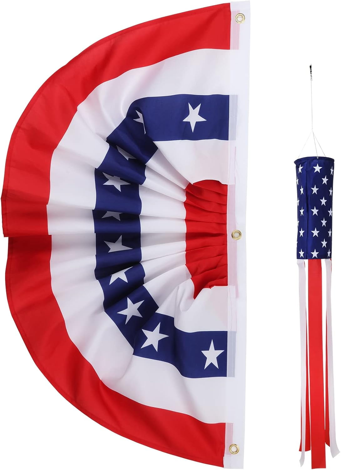 2 Pcs USA Pleated Fan Flag,6x3ft Fan Flag Banner US Flag Windsock ...