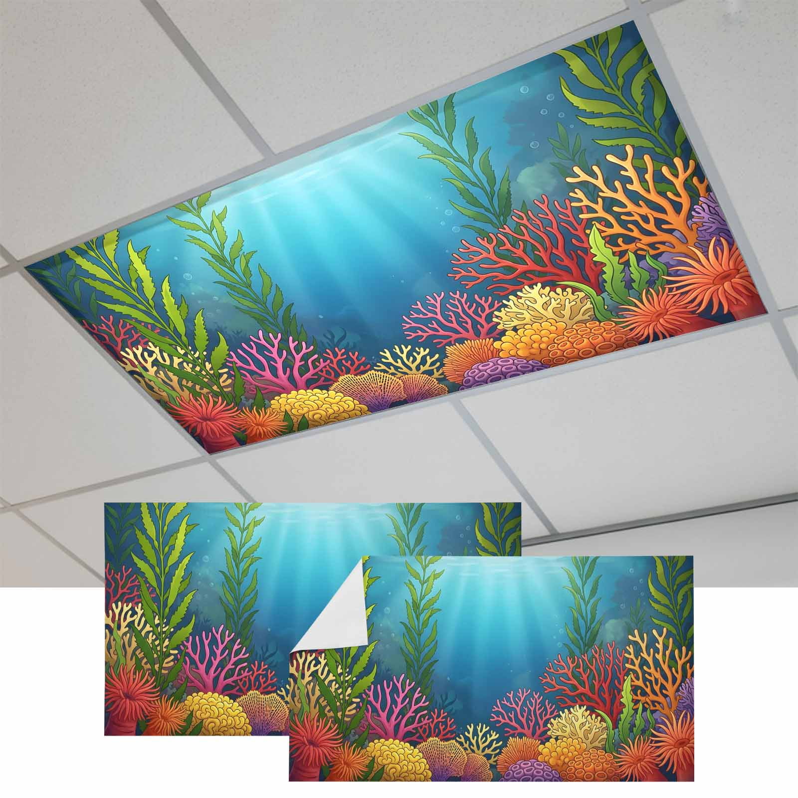 2 Pcs Underwater World Fluorescent Light Covers Colorful Coral Seaweed ...