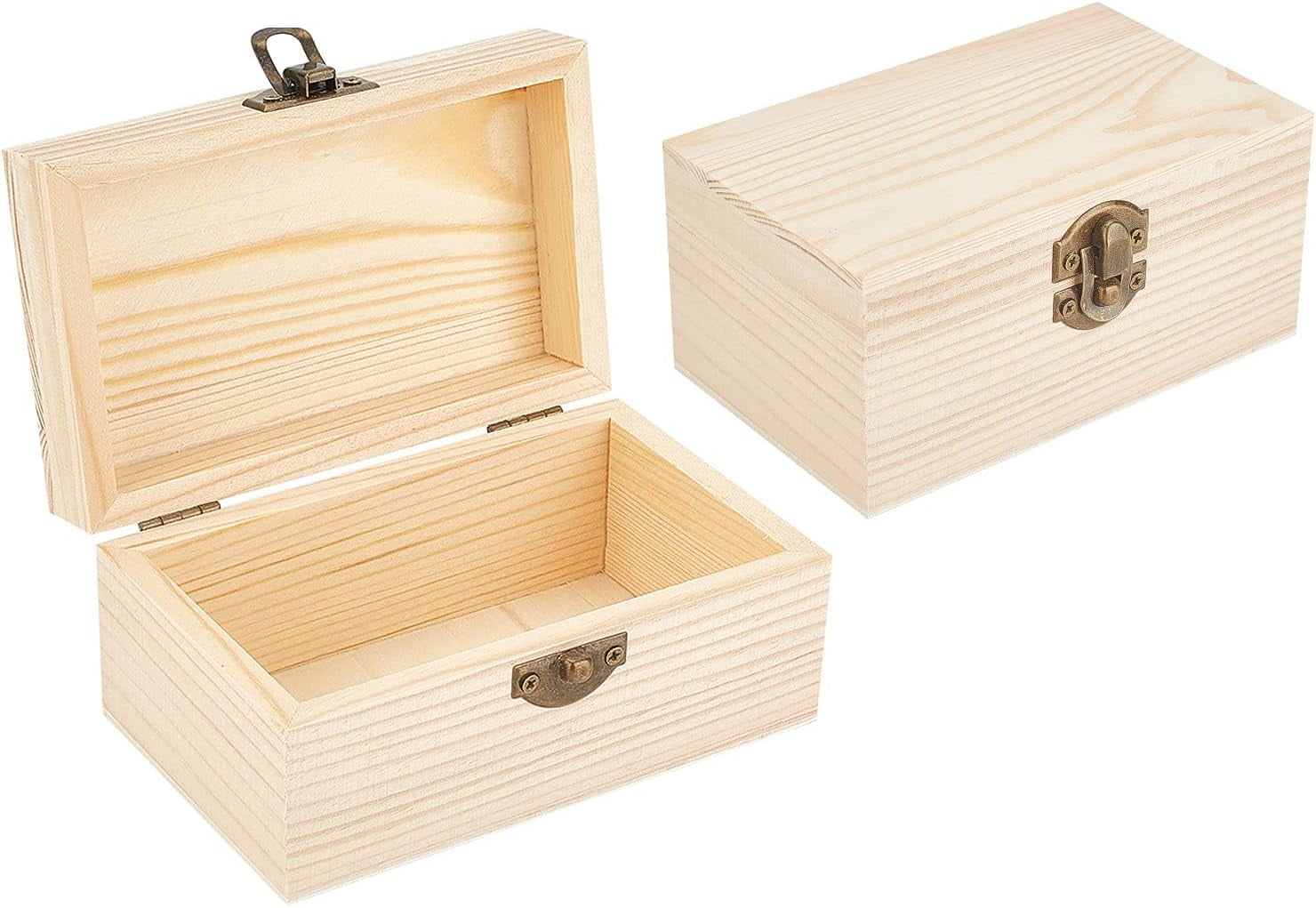 2 Pcs Unfinished Wooden Boxes Rectangle Jewelry Box with Hinged Lid and ...