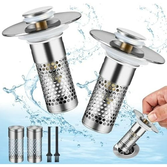 2 Pcs Universal 2-in-1 Sink Stop&Drain Strainer-Upgraded Pop-Up Design ...