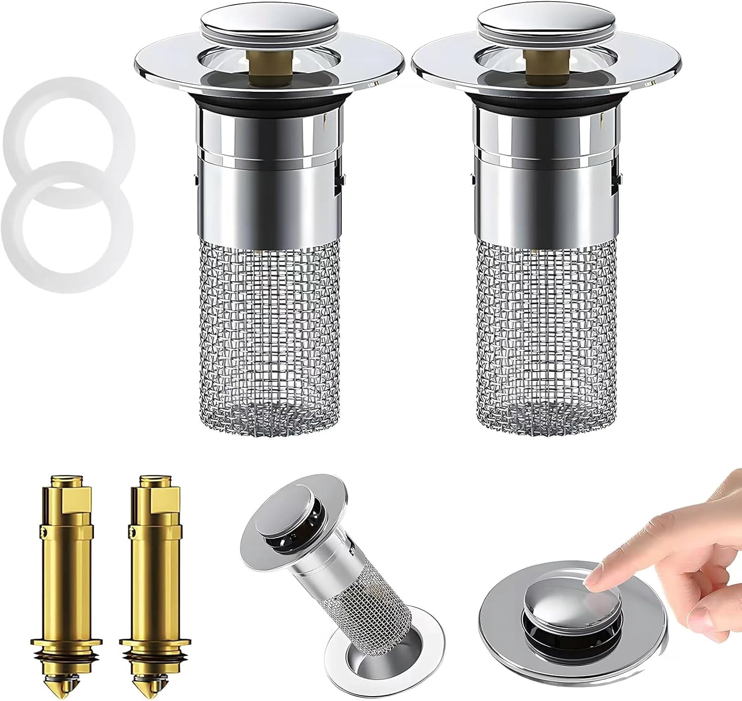 2 Pcs Upgraded 3-in-1 Bathroom Sink Drain Strainer with Removable ...