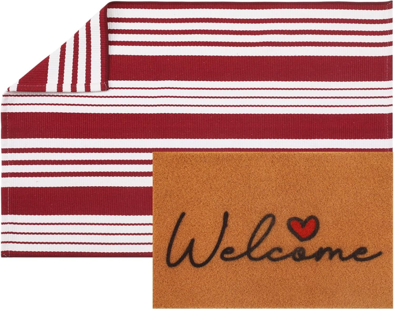2 Pcs Valentine Day Heart Welcome Doormat Set 24'' x 35'' Red White ...