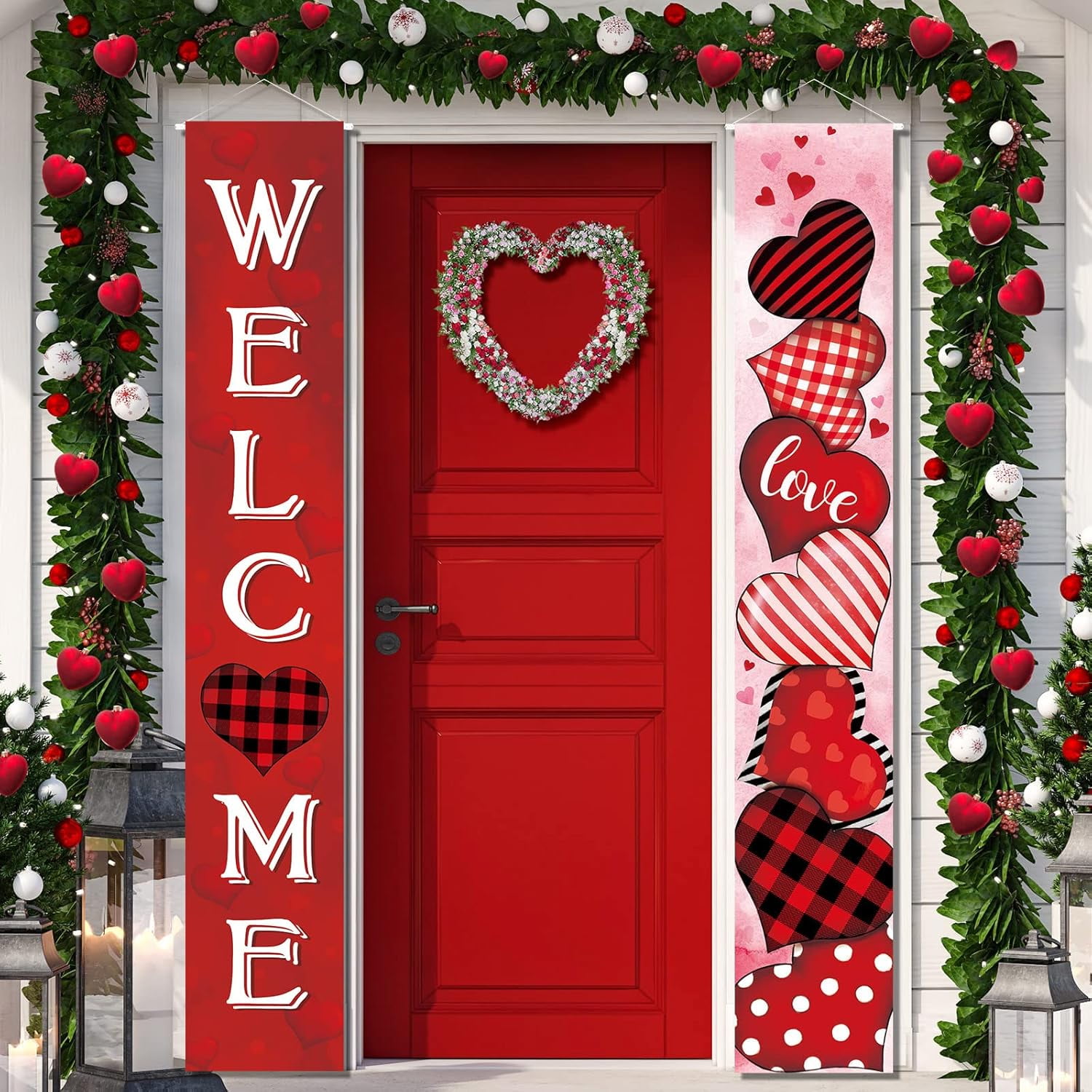 2 Pcs Valentine's Day Door Banner Decoration Valentine Hanging Front ...