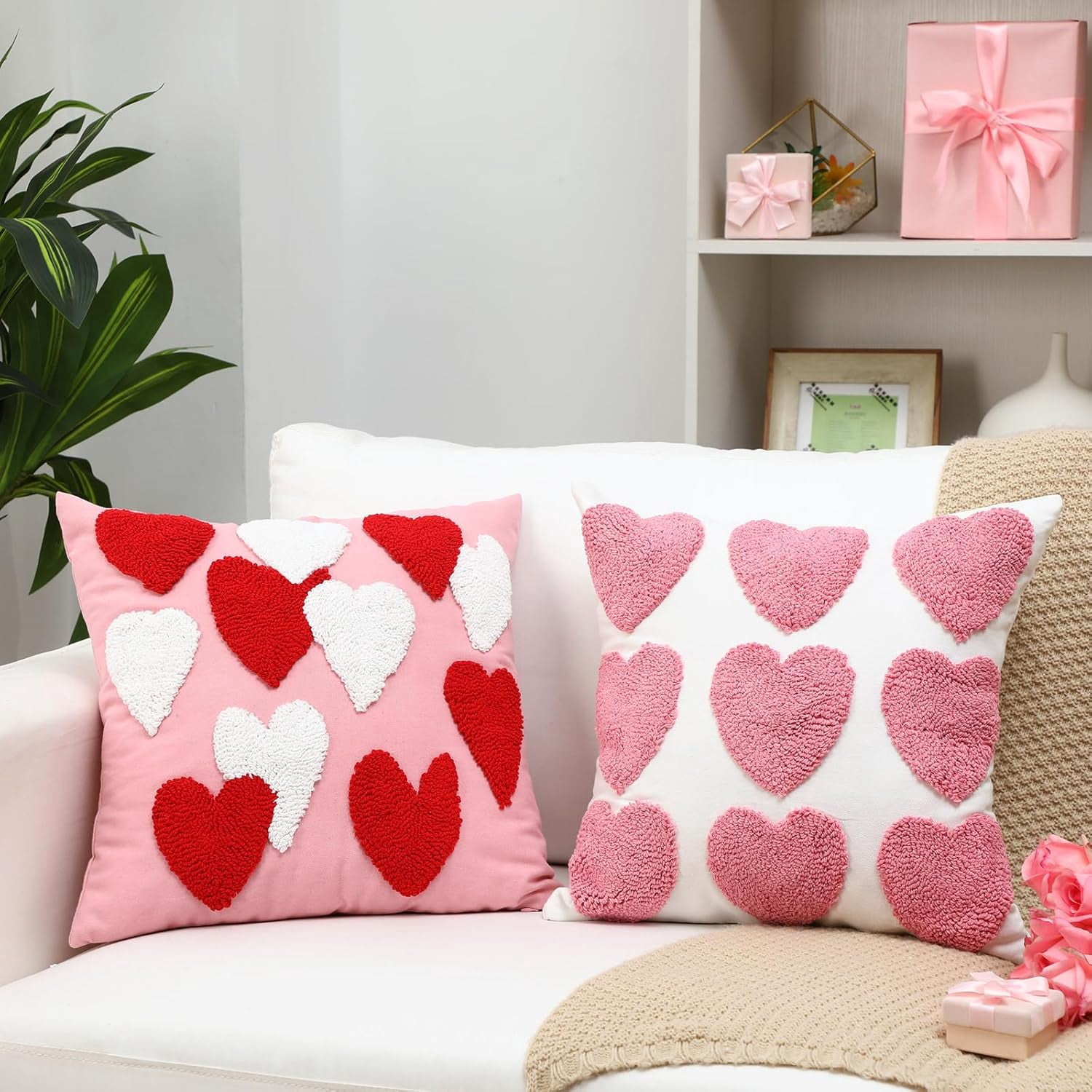 2 Pcs Valentines Day Throw Pillow Covers 18x18 inch Love Heart ...