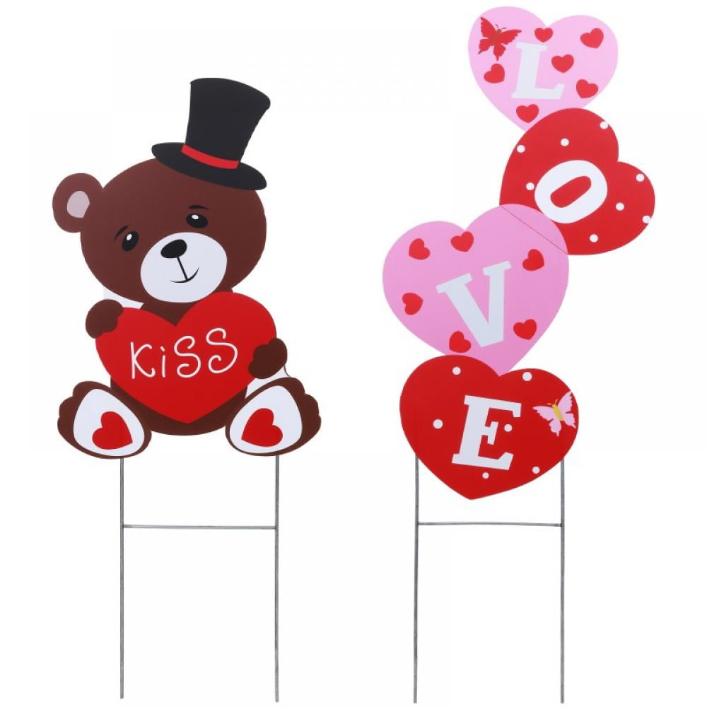 2 Pcs Valentines Yard Signs, Plastic Yard Sign with Stake, Love Heart ...