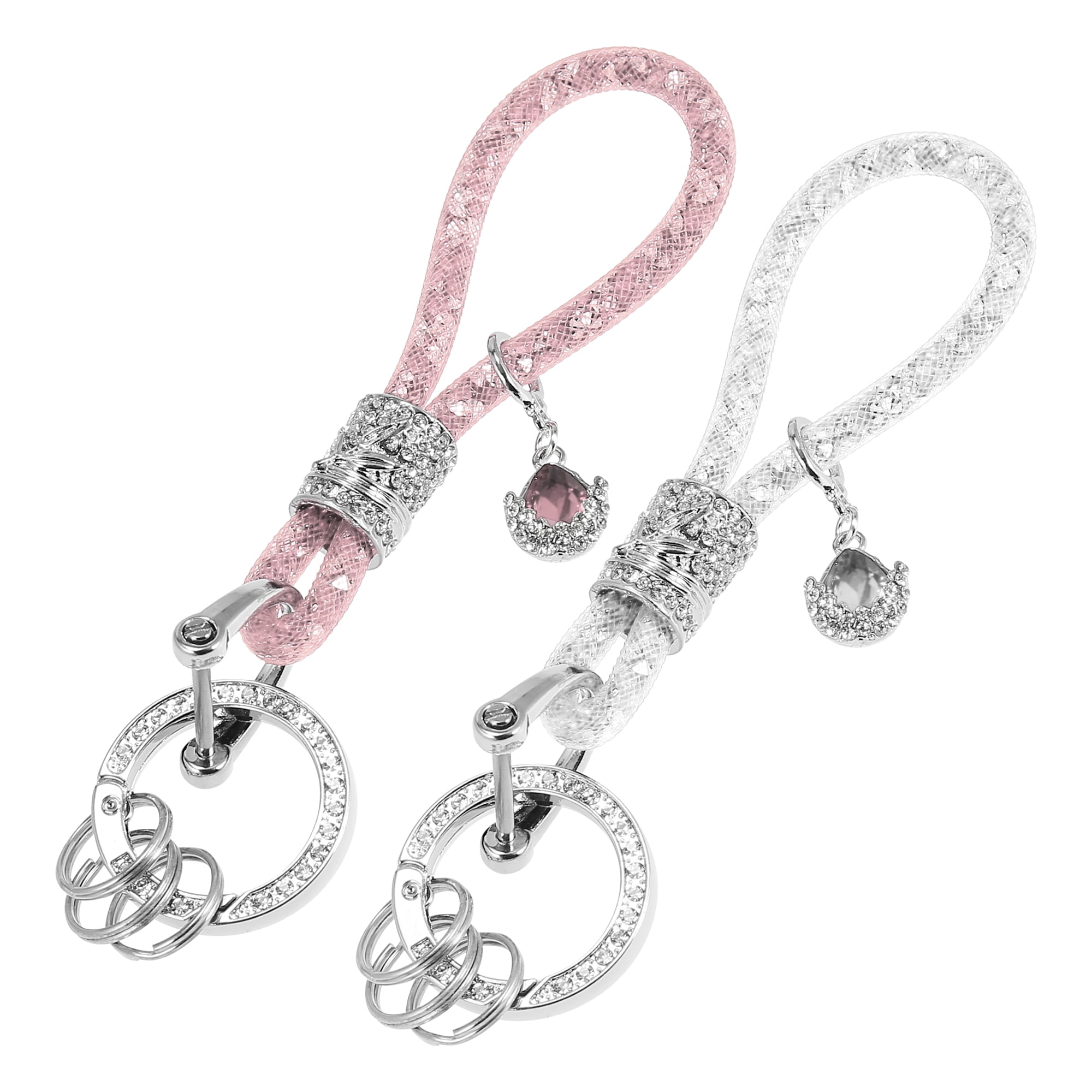 2 Pcs Vehicle Faux Crystal Keychain Ring Key Fob Accessories Universal ...