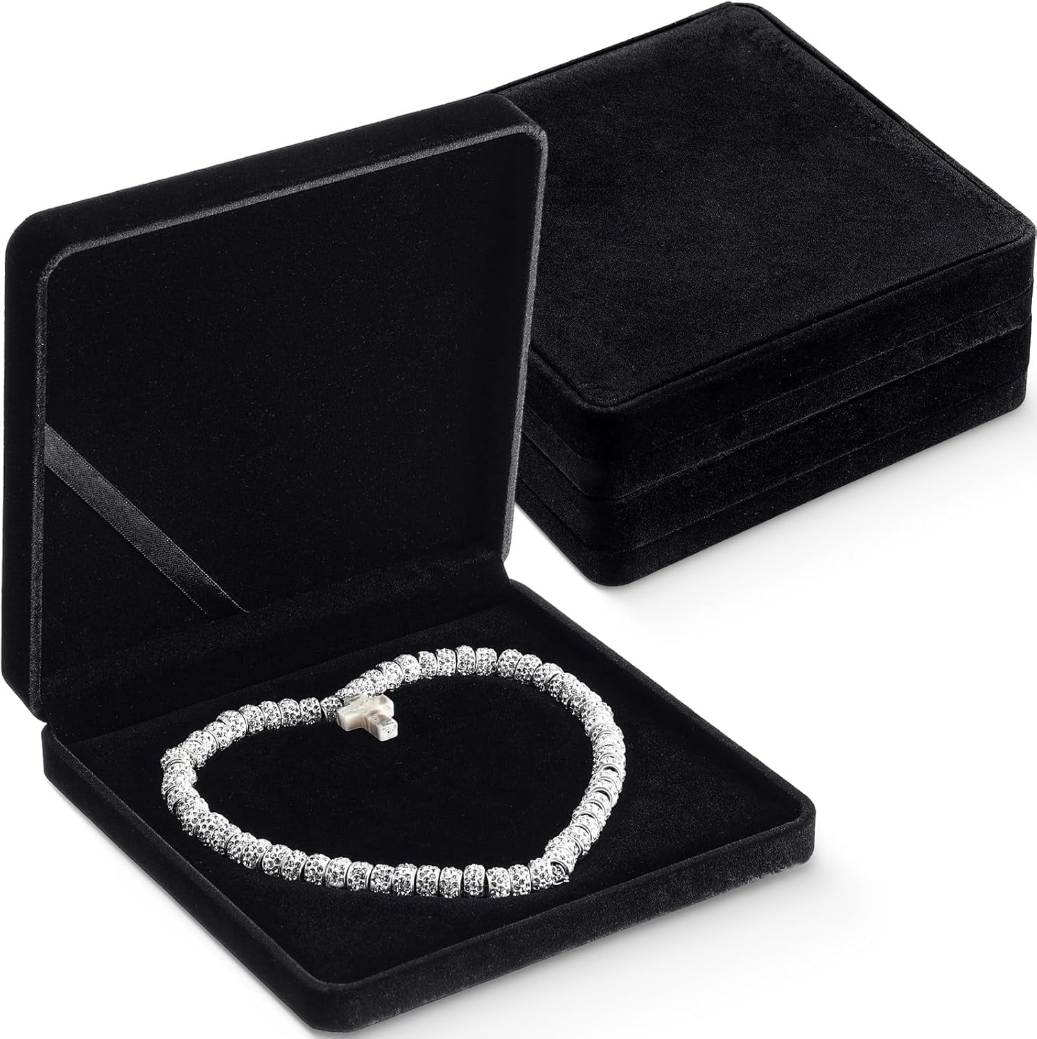 2 Pcs Velvet Jewelry Set Box 7.5 x 7.5 x 1.6 Inch Pearl Necklace Gift ...