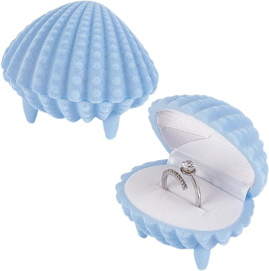 2 Pcs Velvet Ring Box Clam Shell Shaped Ring Box Display Holder Ring ...