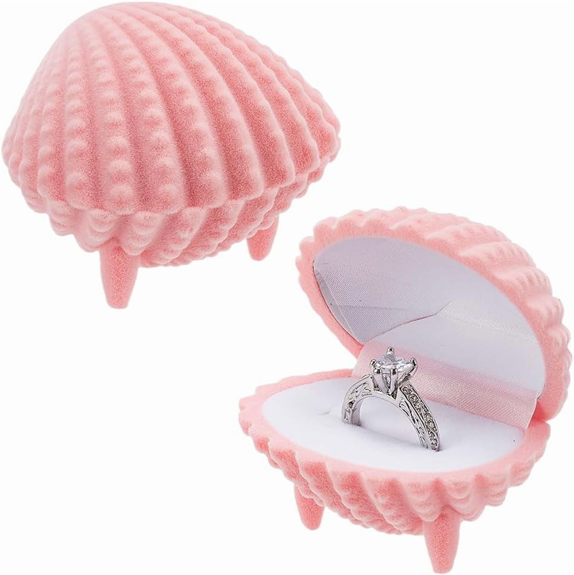 2 Pcs Velvet Ring Box Clam Shell Shaped Ring Box Display Holder Ring ...