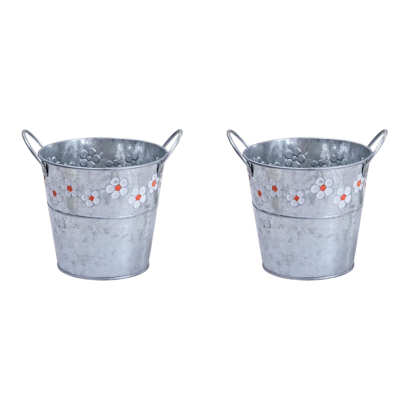 2 Pcs Vintage Daisy Embossed Metal Flower Bucket with Handle,4.7x5 Inch ...