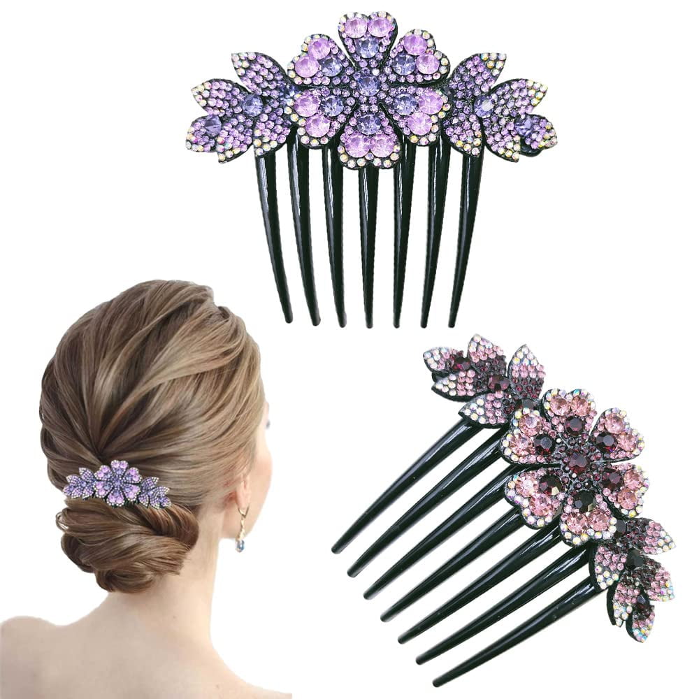2 Pcs Vintage Flower Hair Side Combs Clip Rhinestone Hair Combs for ...