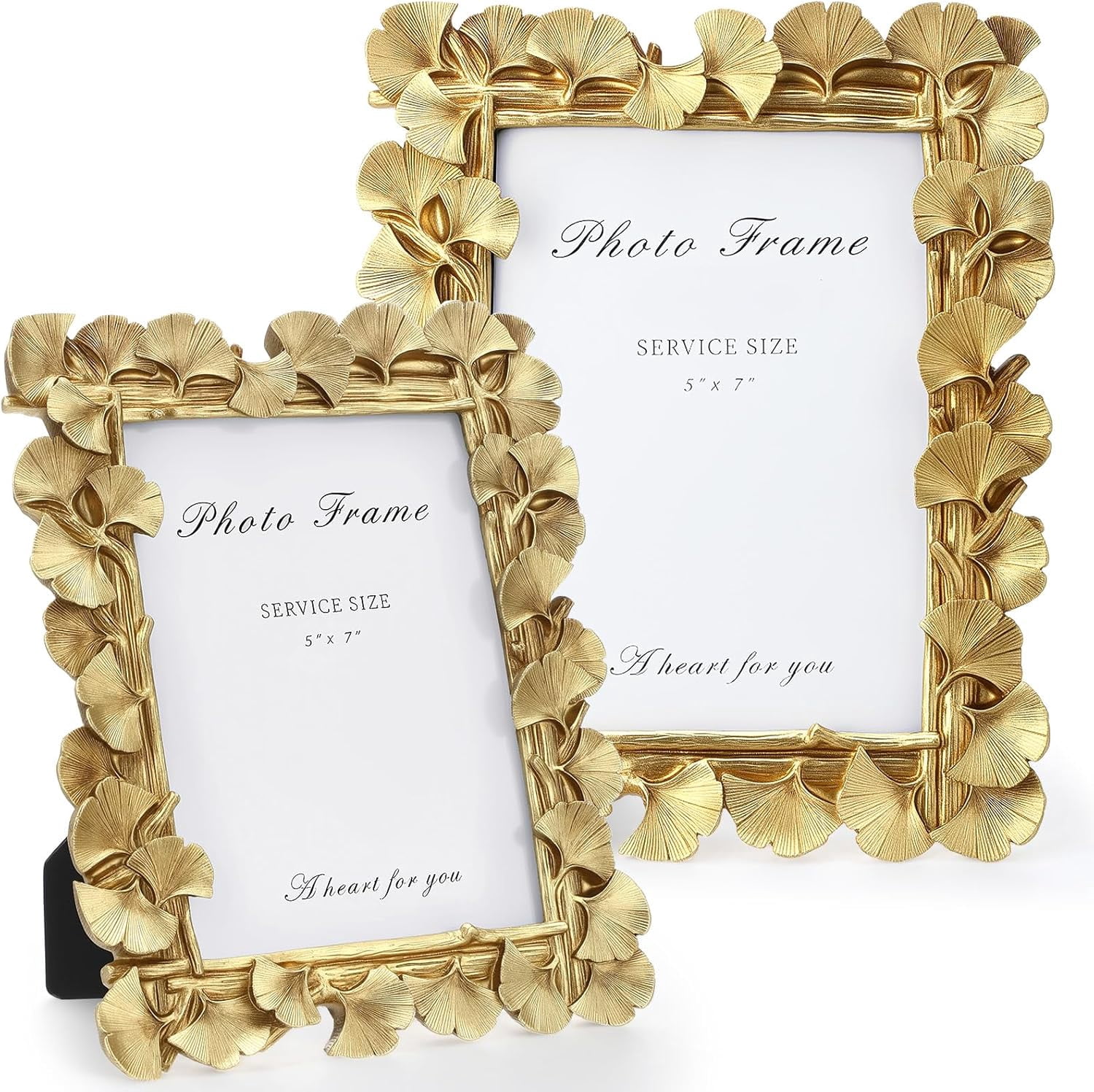 2 Pcs Vintage Gold Picture Frames 5x7 Inch Ginkgo Leaf Ornate Photo ...