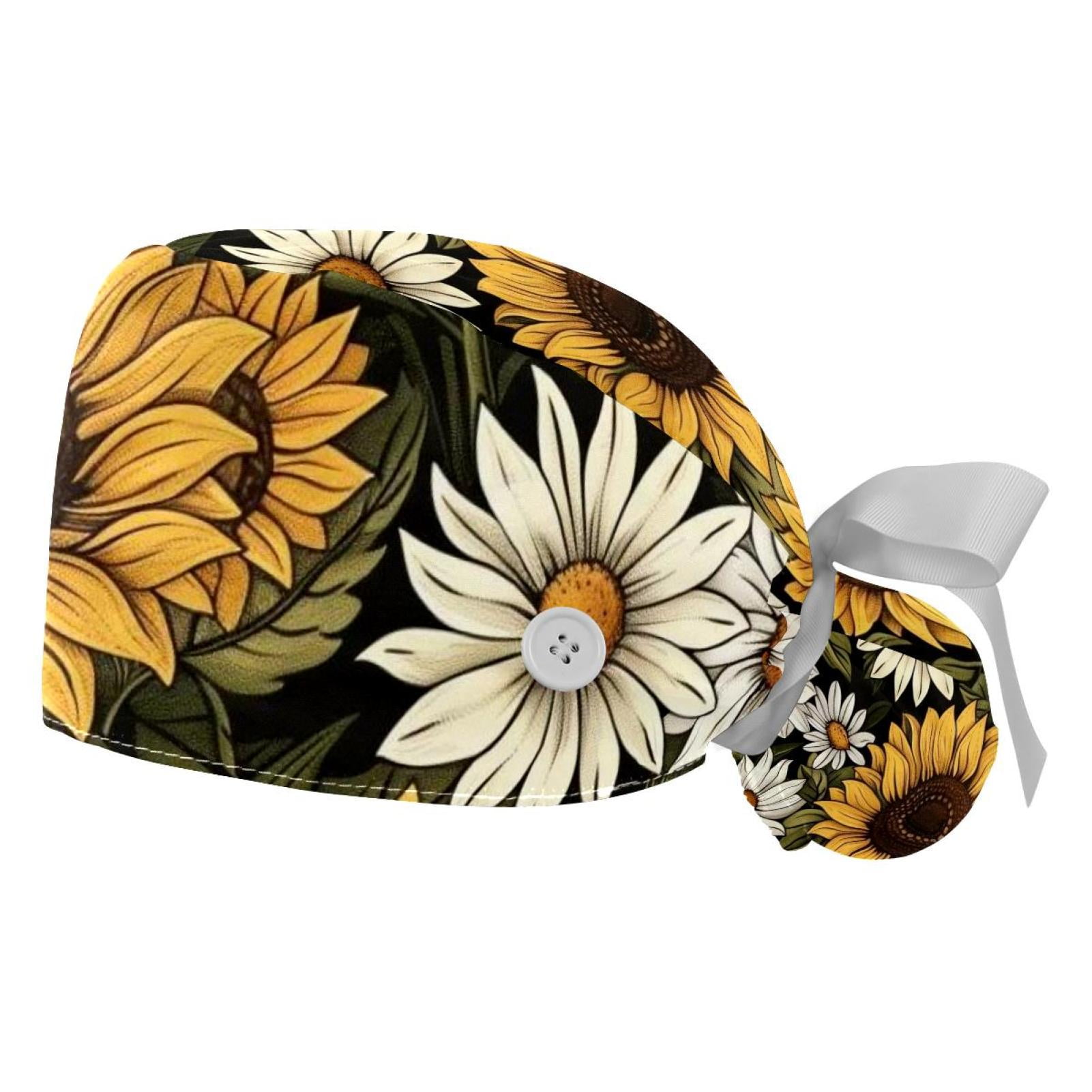 2 Pcs Vintage Sunflowers Scrub Caps Adjustable Women Nursing Cap with ...