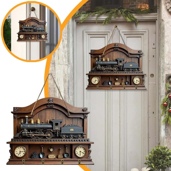 2 Pcs Vintage Train Wall-Mounted Key Holder, Decorative Wooden Key ...