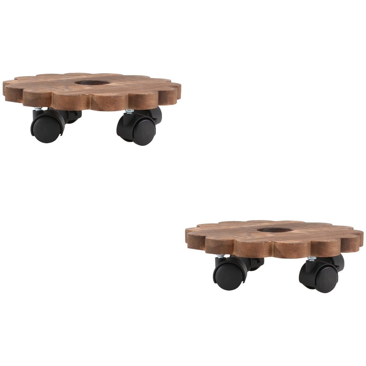 2 Pcs Vote Solid Wood Planter Tray Dolly with Wheels Mobile Flower Pot ...