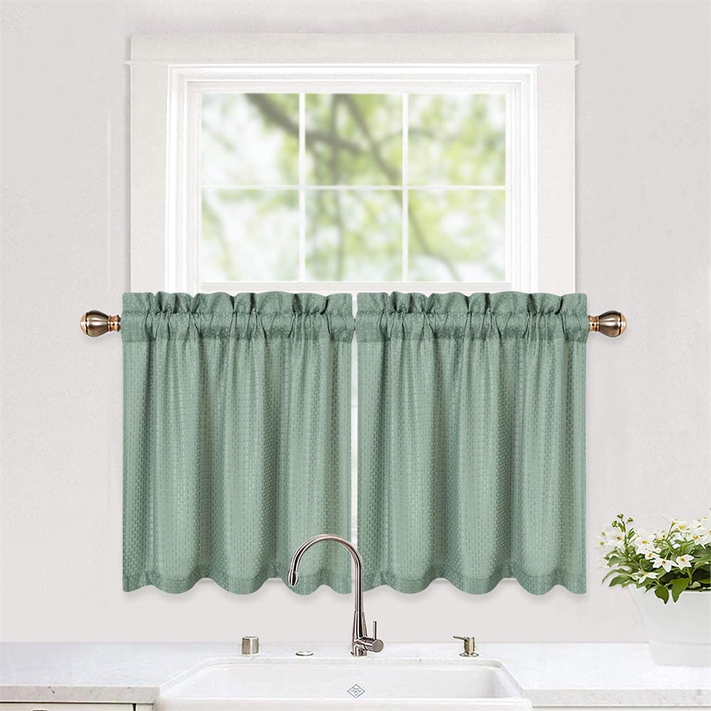 2 Pcs Waffle Weave Textured Small Curtains, Rod Pocket Waterproof Half ...