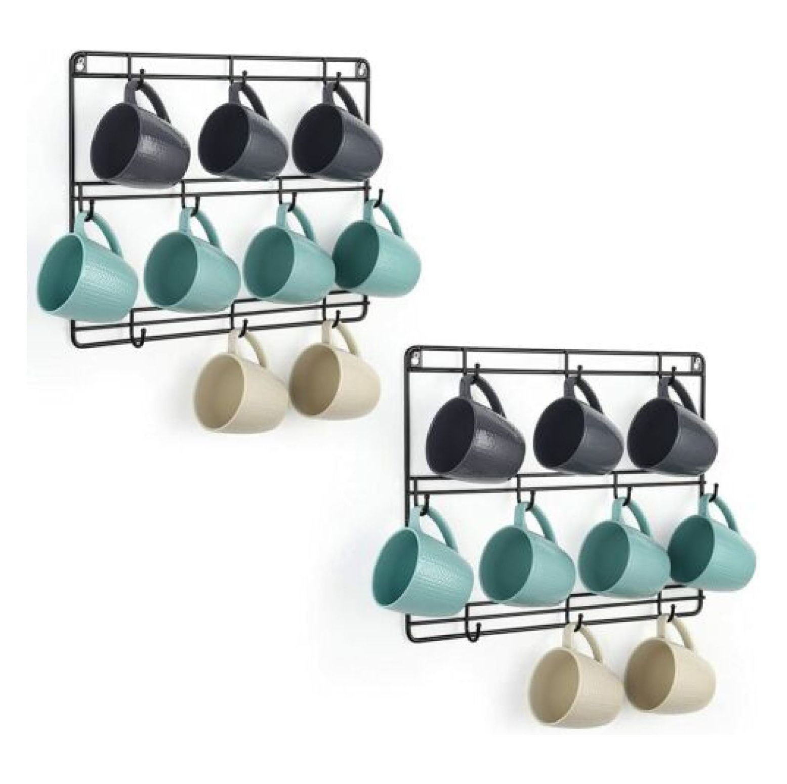 2 Pcs Wall Mounted Coffee Mug Rack Mug Holder Decor Holds Up 20 Teacups ...