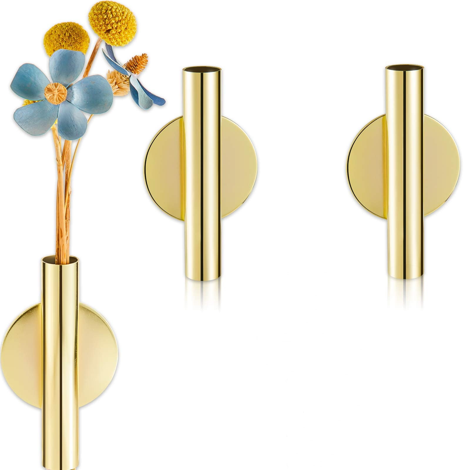 2 Pcs Wall Mounted Flower Vases, Wall Decor Metal Wall Vases for ...