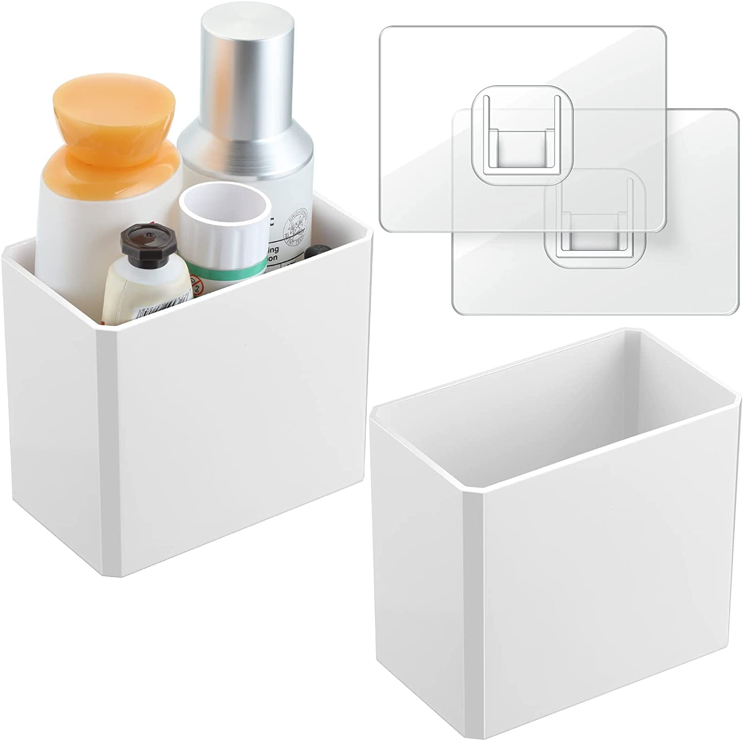 2 Pcs Wall Mounted Organizer Non-drilling Adhesive Floating Shelf White ...