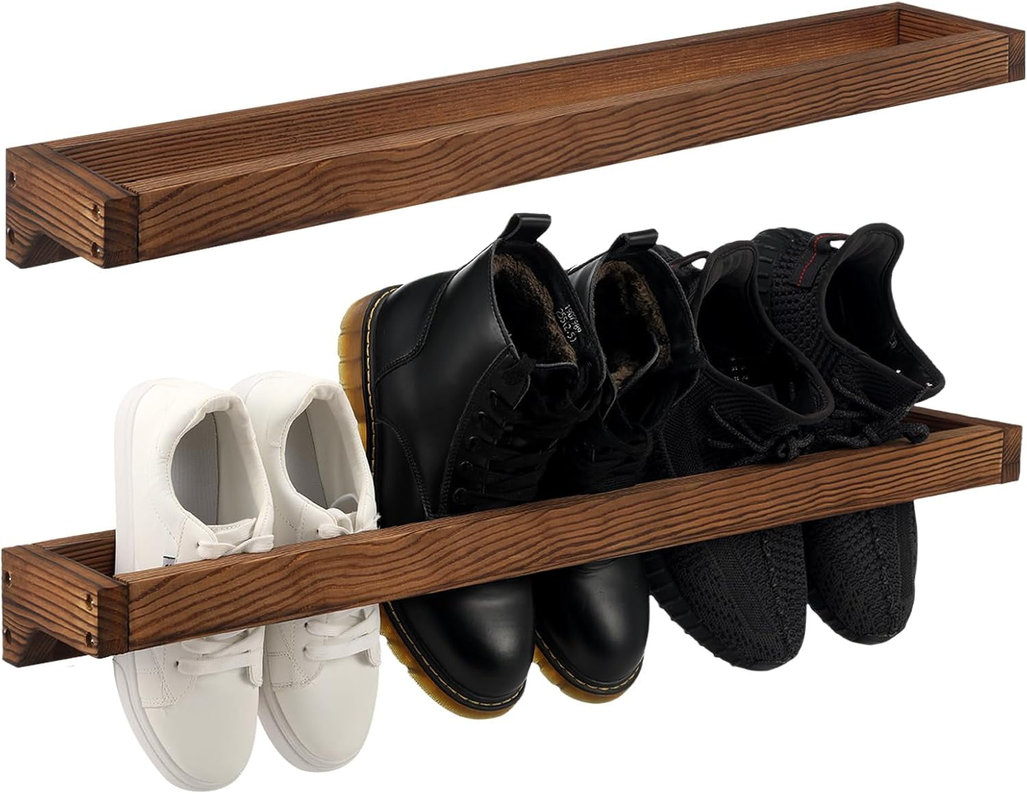 2 Pcs Wall Mounted Shoe Rack 30 Inch Rustic Wood Wall Hanging Shoe Rack ...