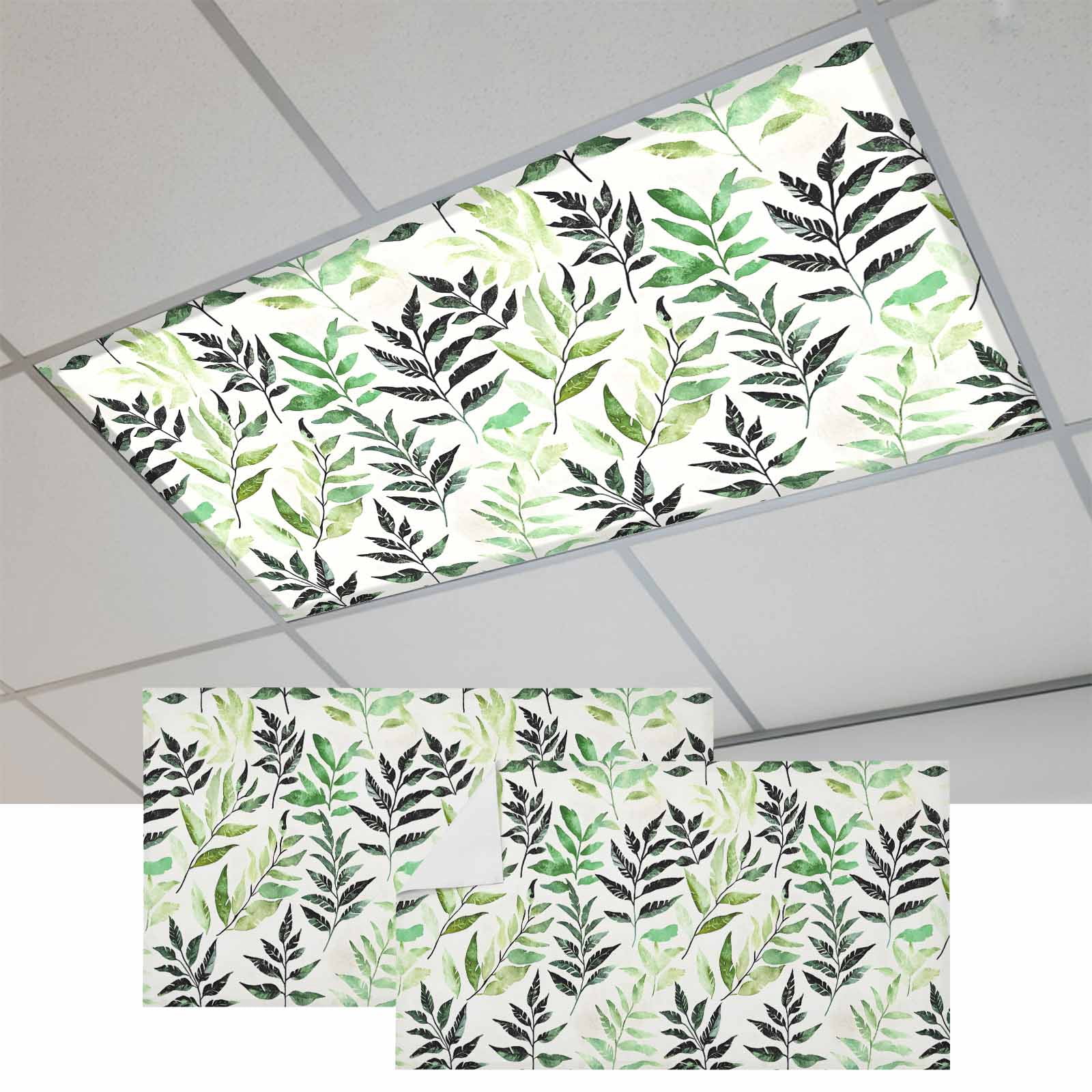 2 Pcs Watercolors Black Green Leaf Fluorescent Light Covers Plant ...