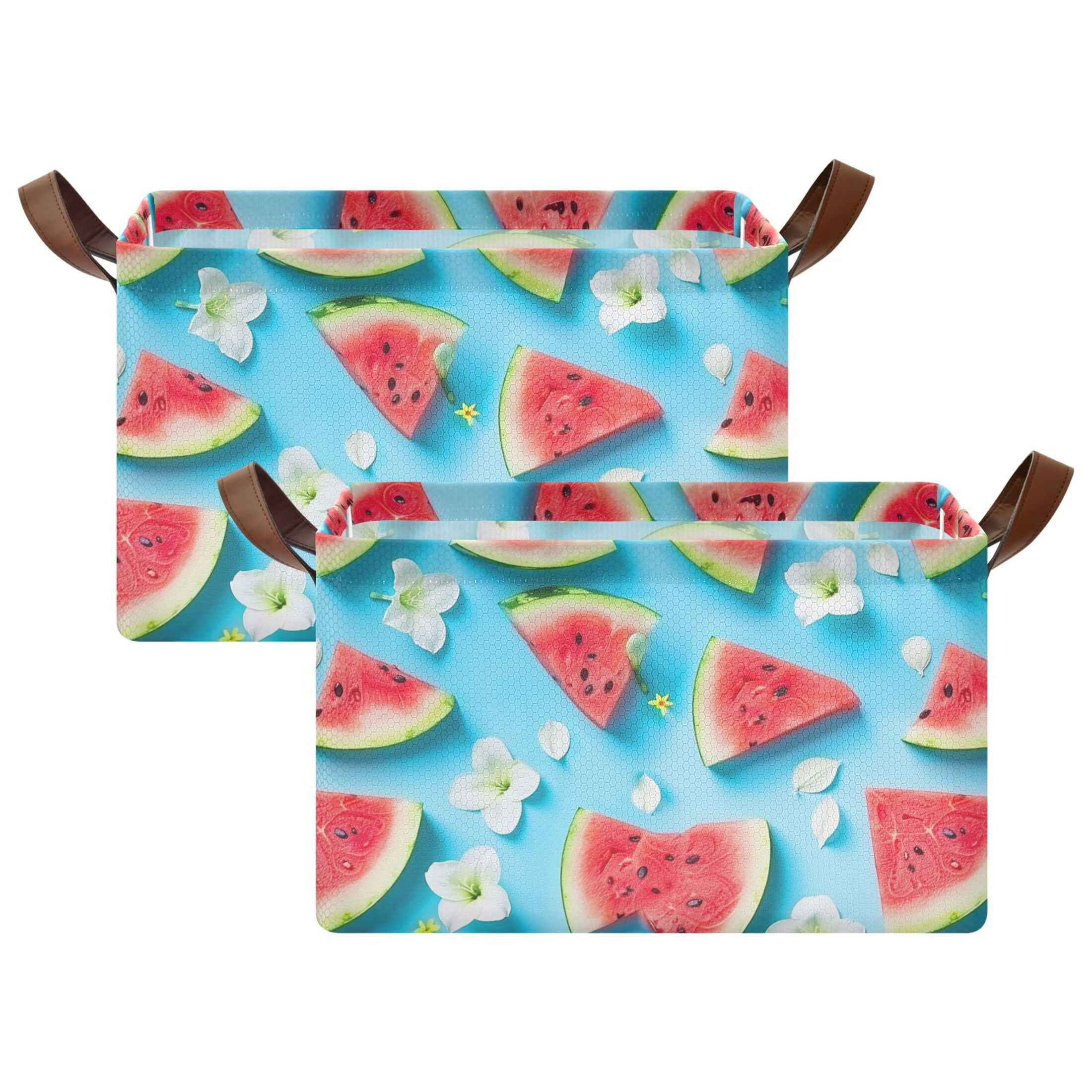 2 Pcs Watermelon Slices with Plumeria Flowers Collapsible Storage Bins ...