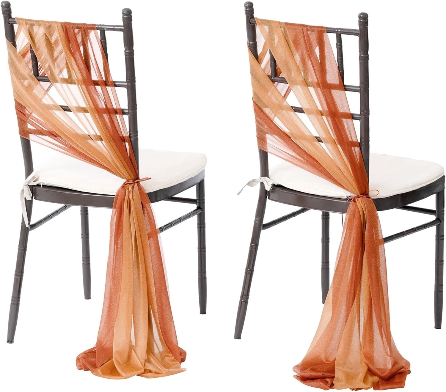 2 Pcs Wedding Chair Sashes,Burnt Orange & Orange Clay Draping Fabric ...