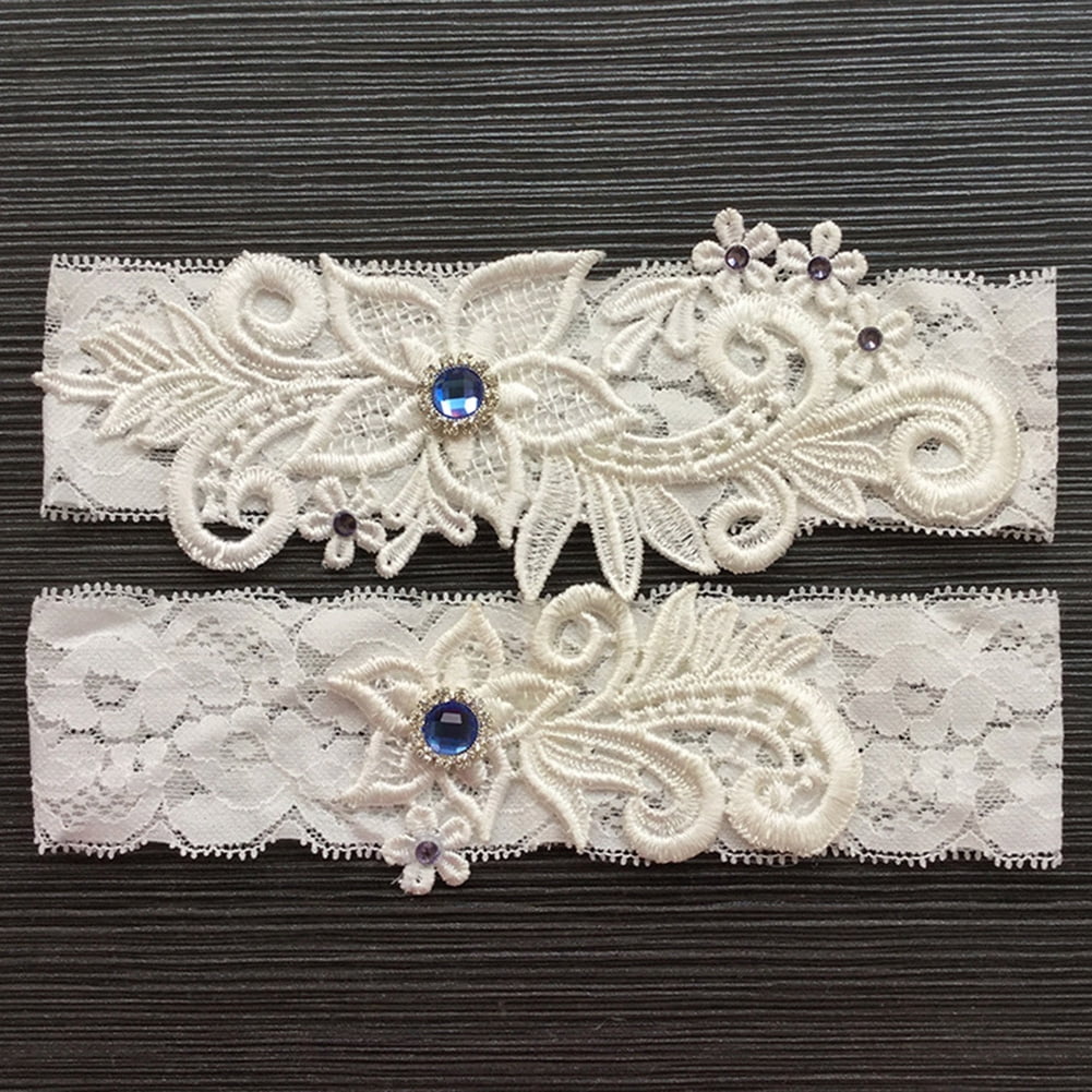 2 Pcs Wedding Garters Rhinestone Decoration Bride Bridal Lace Garter ...