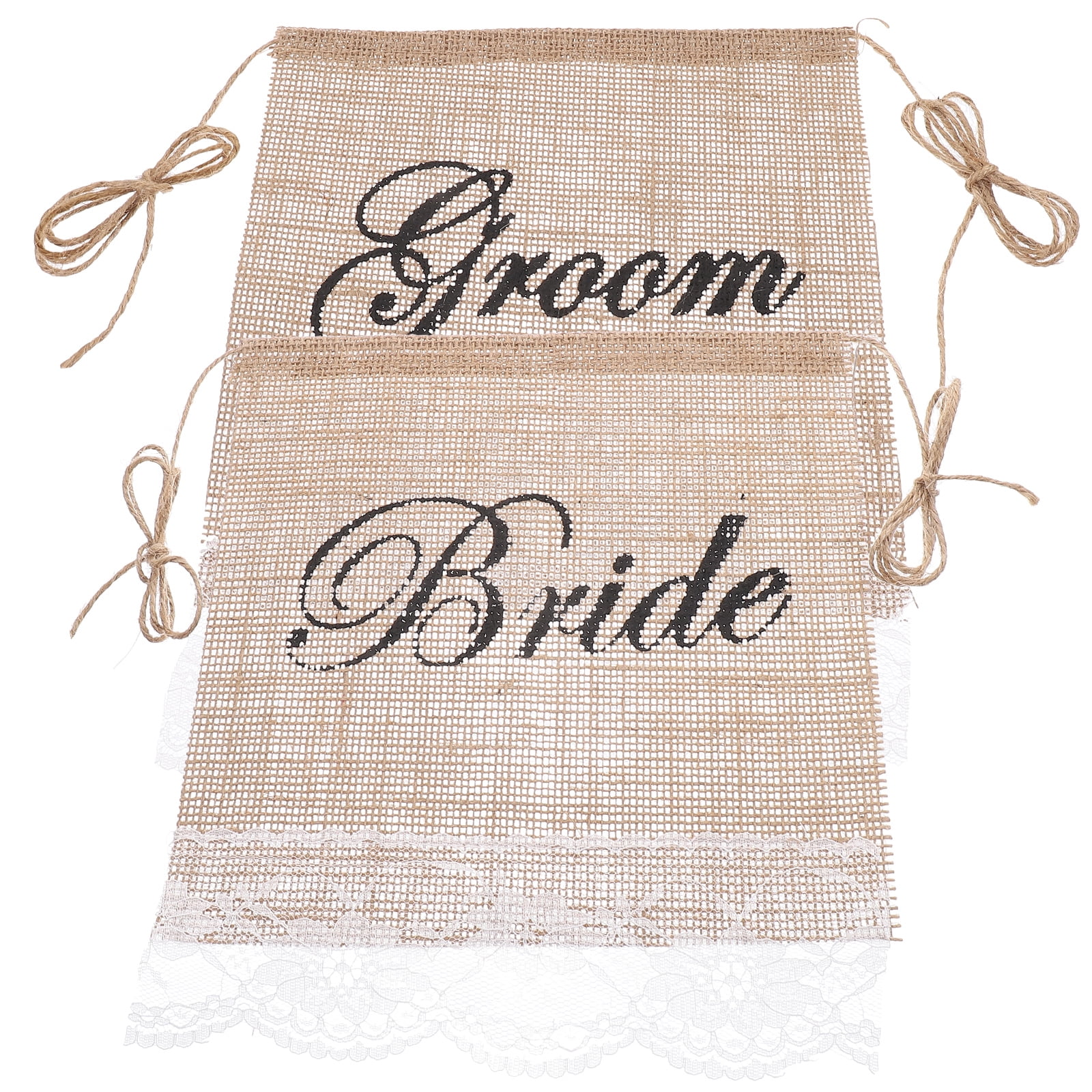 2 Pcs Wedding Party Decoration Hessian Chair Banner Rustic Bridegroom ...