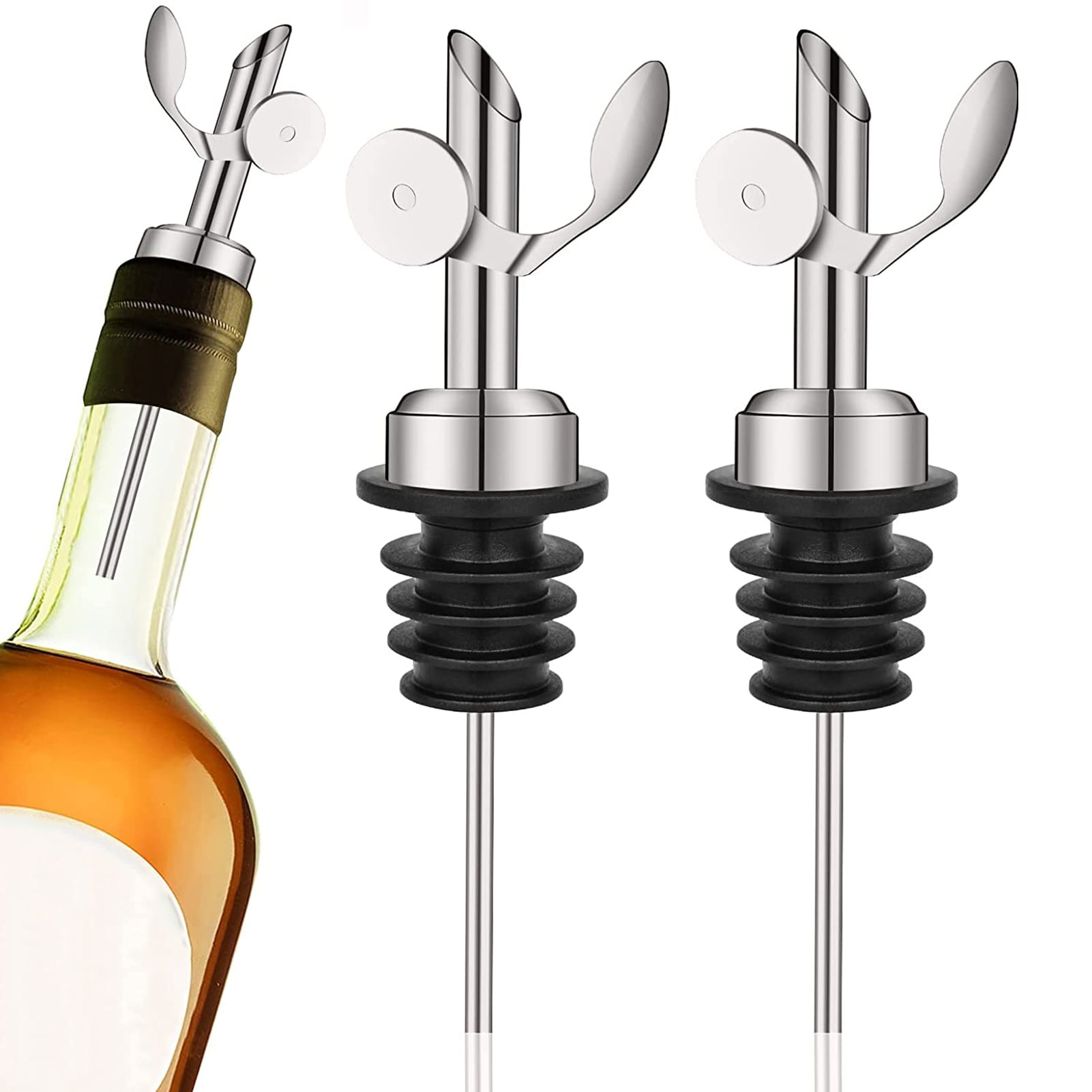 2 Pcs Weighted Stainless Steel Bottle Pourers Self Closing Olive Oil ...