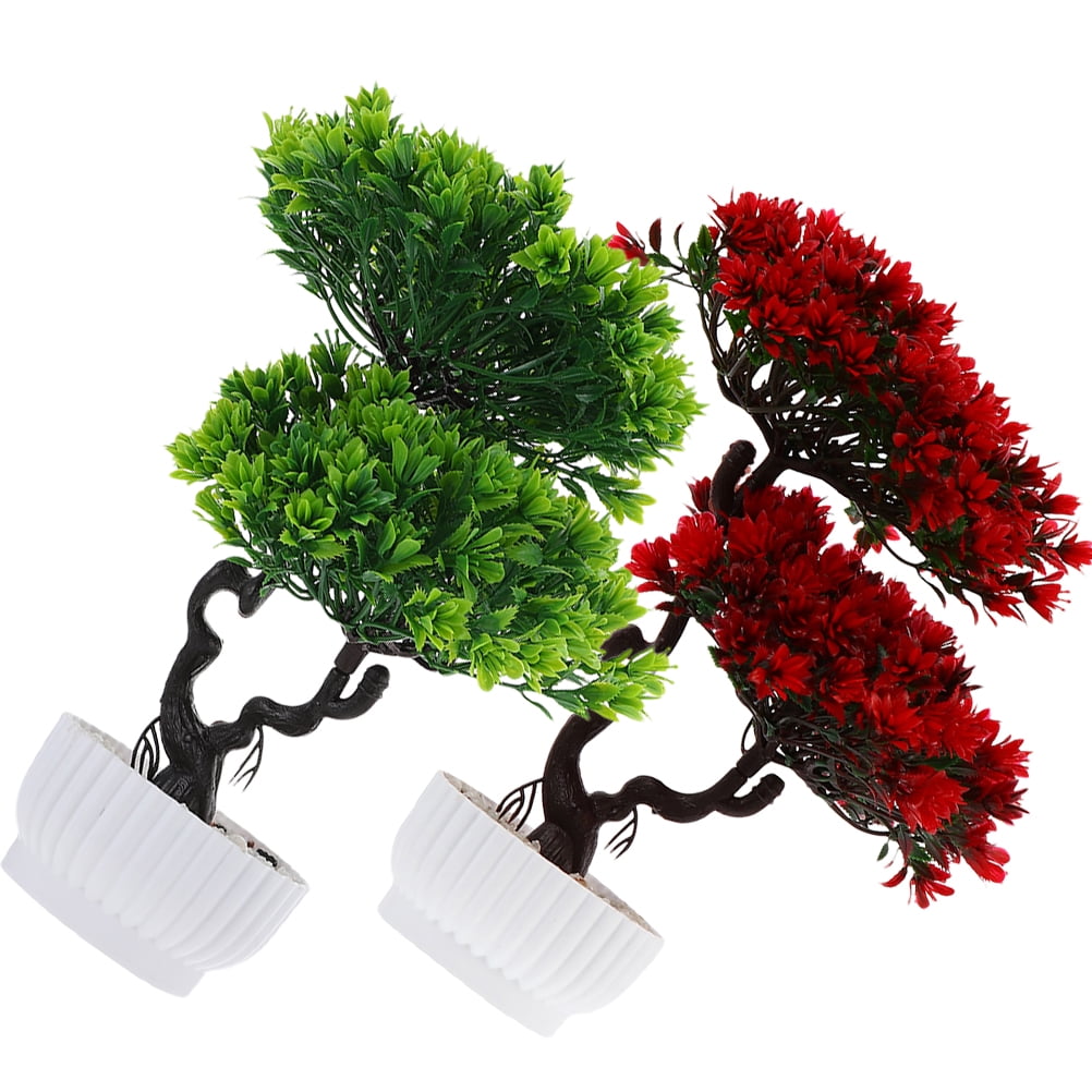 2 Pcs Welcome Pine Flower Potted Plant Greenery Pots Indoor Ornaments ...