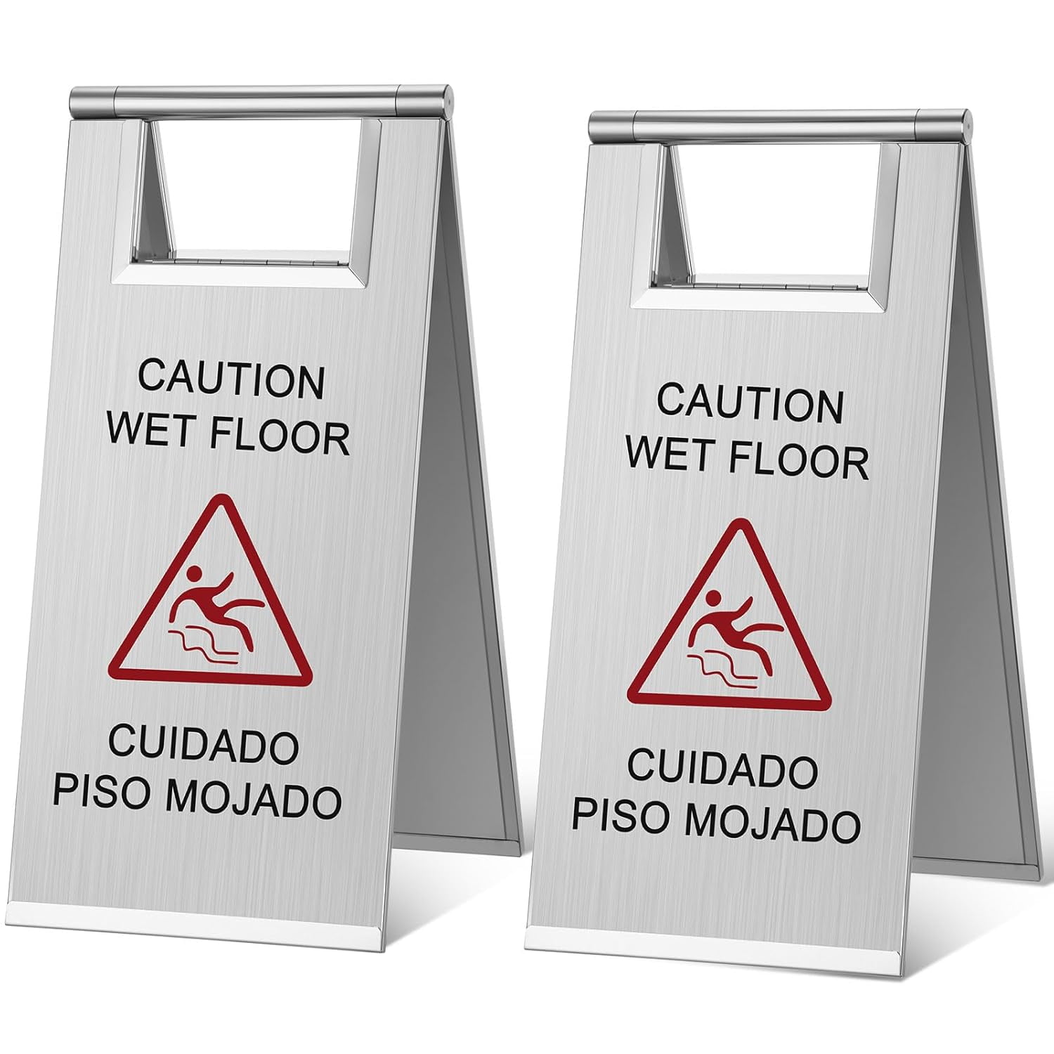 2 Pcs Wet Floor Sign, 17 Inch Stainless Steel Caution Wet Floor Sign ...