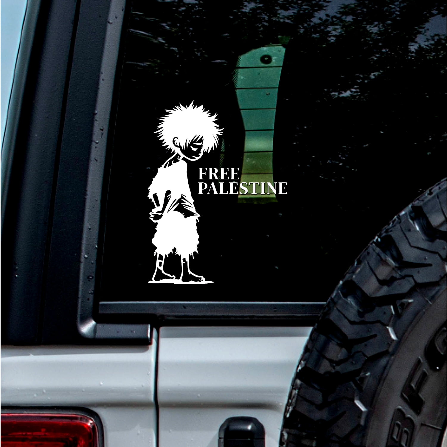 (2 Pcs, White, 3.8'' X 5'') Transparent Adhesive Decal Sticker Of Handala Hanzala Palestine Boy ...