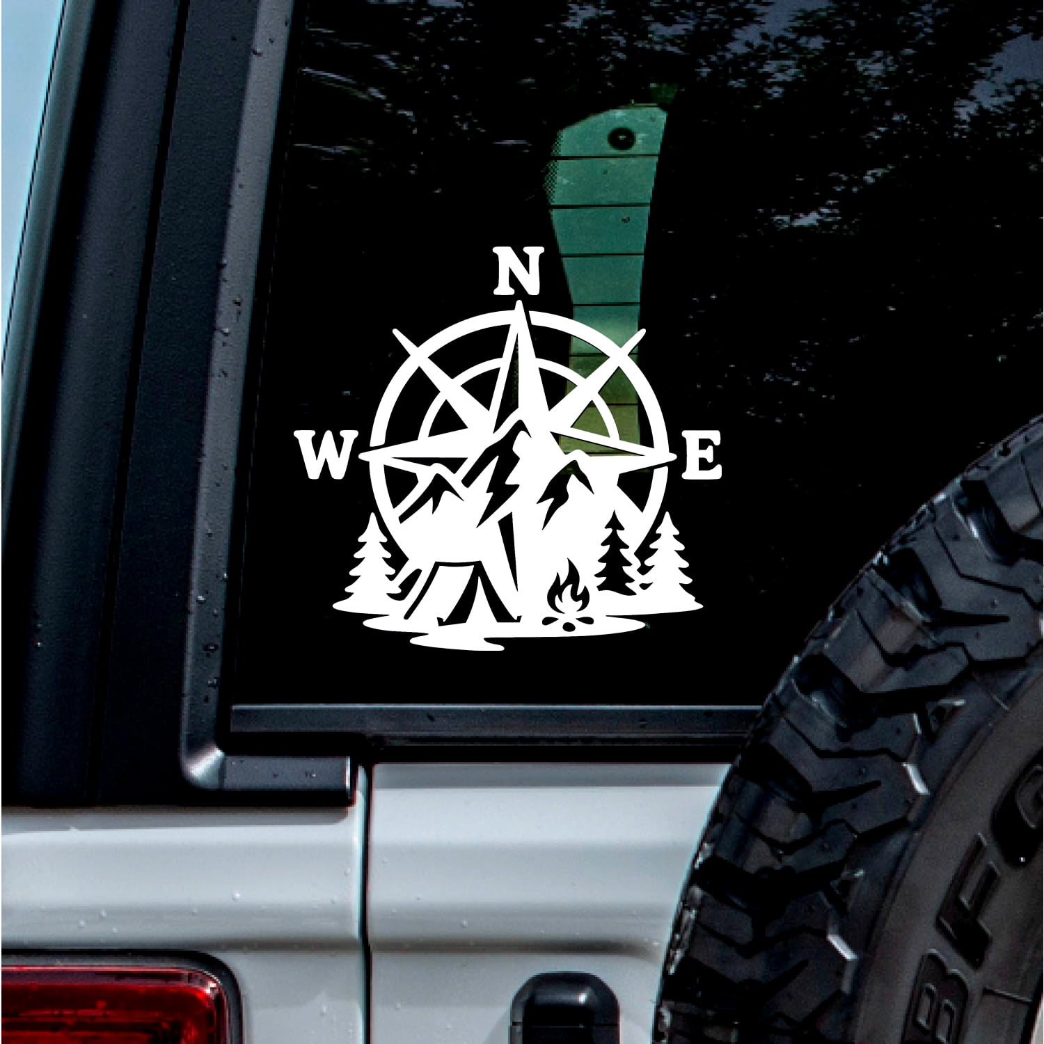 (2 Pcs White, 4.0'' x 3.8'') - Vinyl Sticker Decal - "compass" Inspired Design - No Background ...