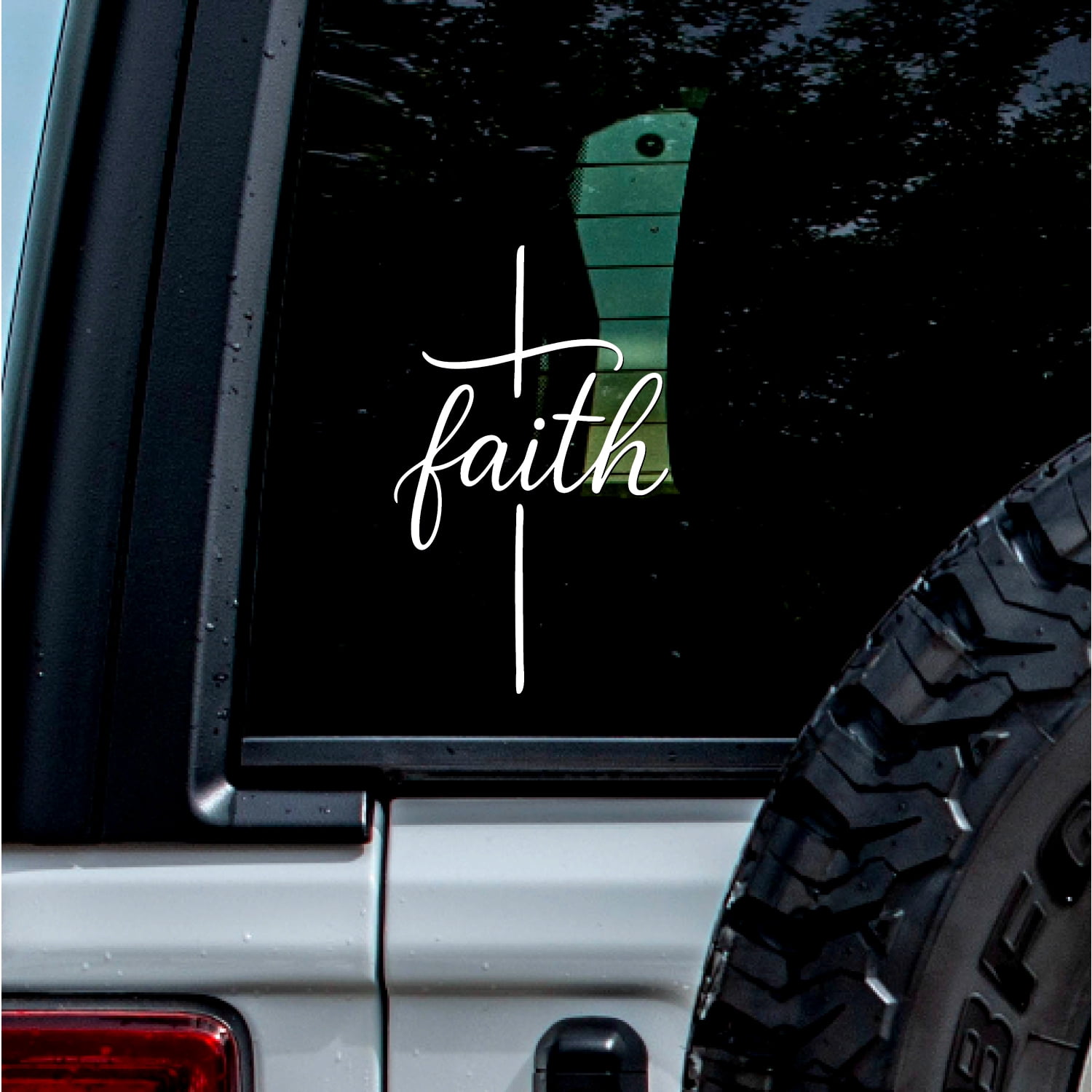 (2 Pcs White, 4.2'' x 6.8'') - Vinyl Sticker Decal - "Faith Cross ...