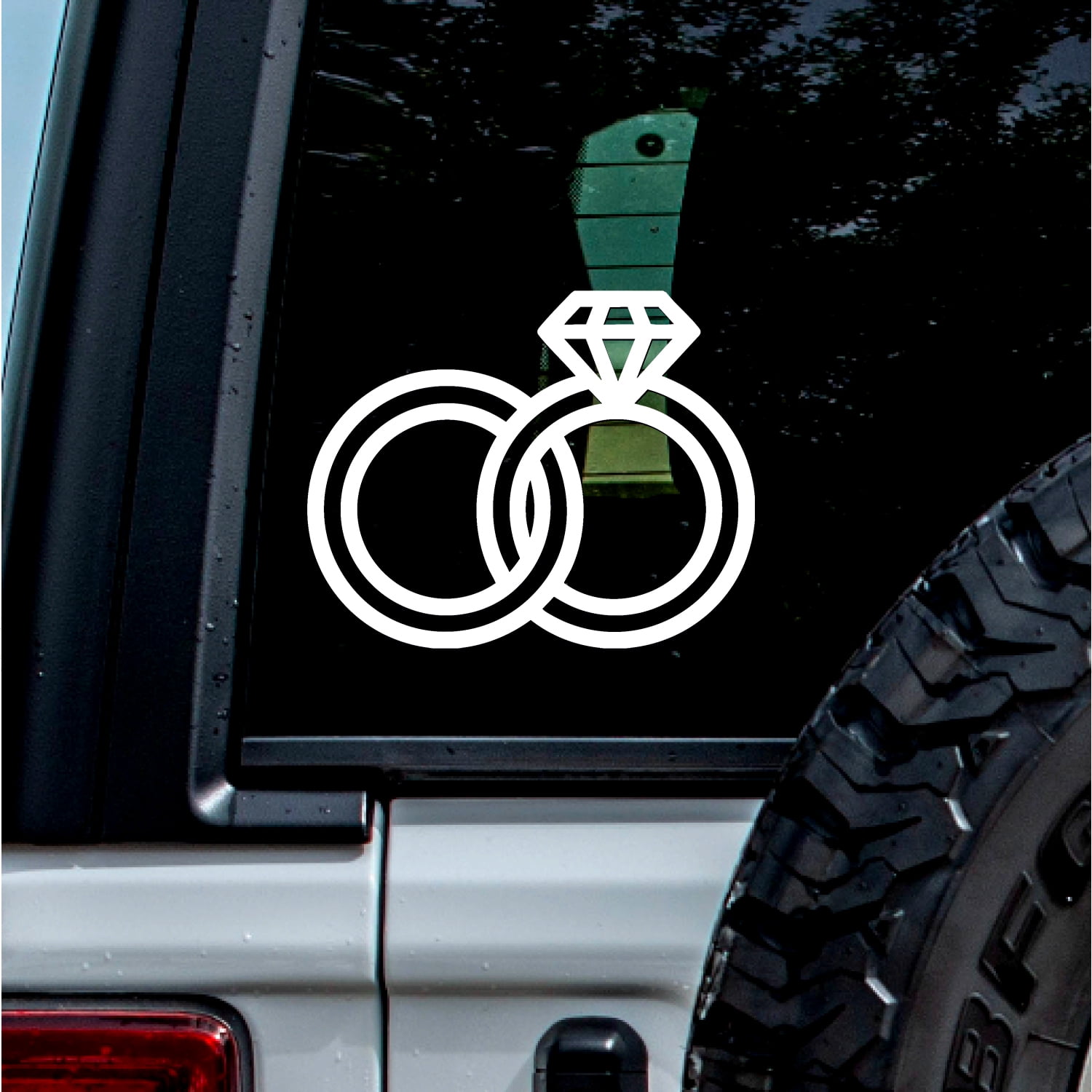 (2 Pcs White, 4.8'' x 3.8'') - Vinyl Sticker Decal - "Wedding Rings ...